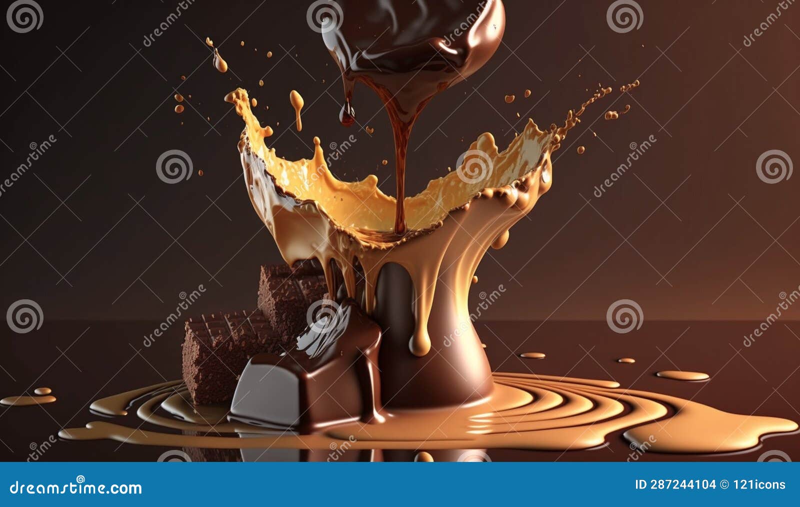 Chocolates Dropping into Liquid Cacao Chocolate. Generative AI Stock ...