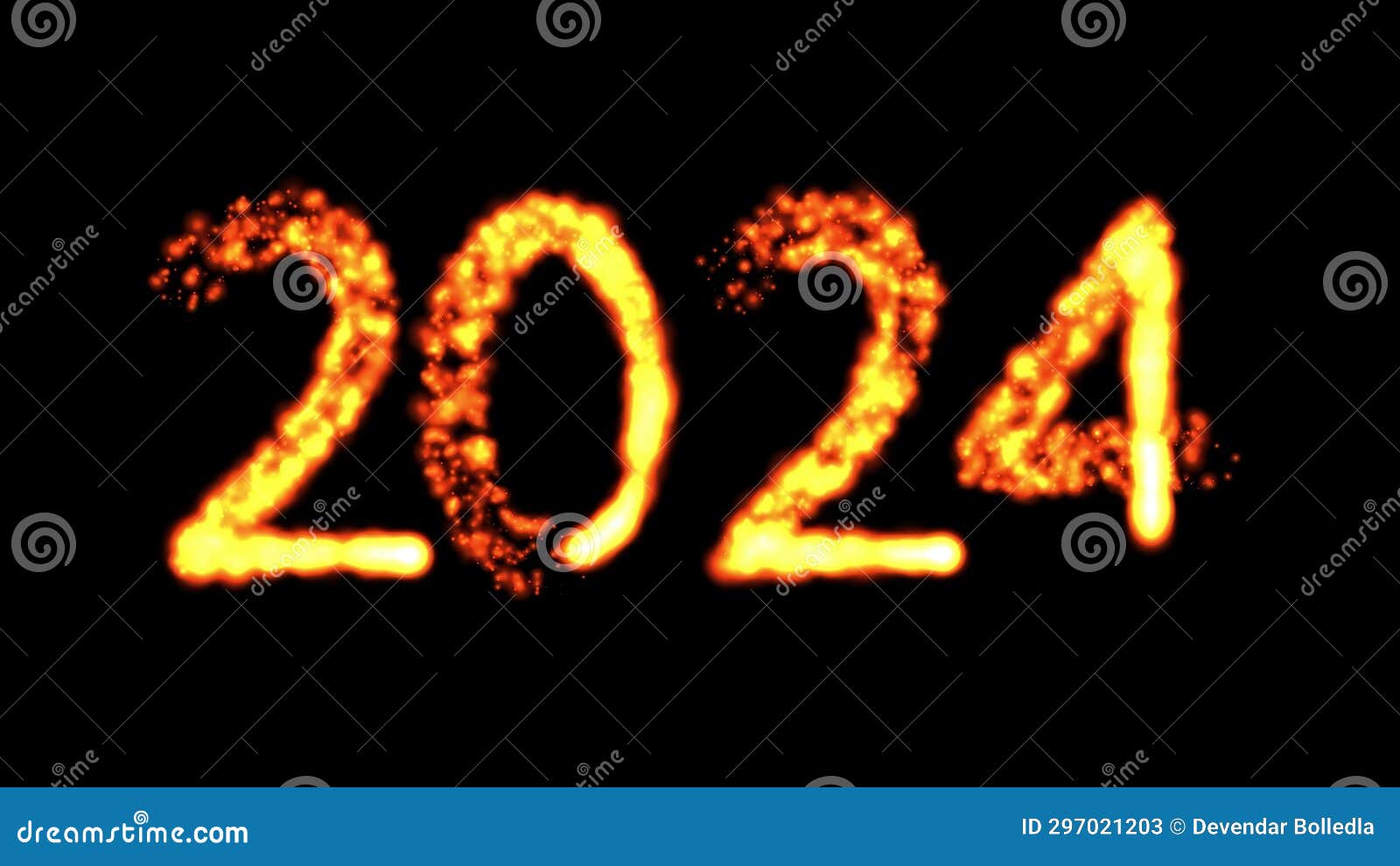 Beautiful Illustration of 2024 with Fire Particles on Plain Black ...