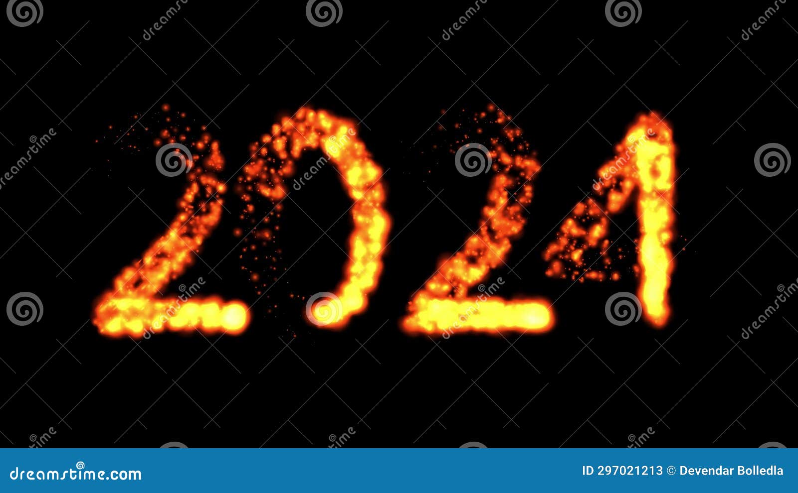 Beautiful Illustration of 2024 with Fire Particles on Plain Black ...