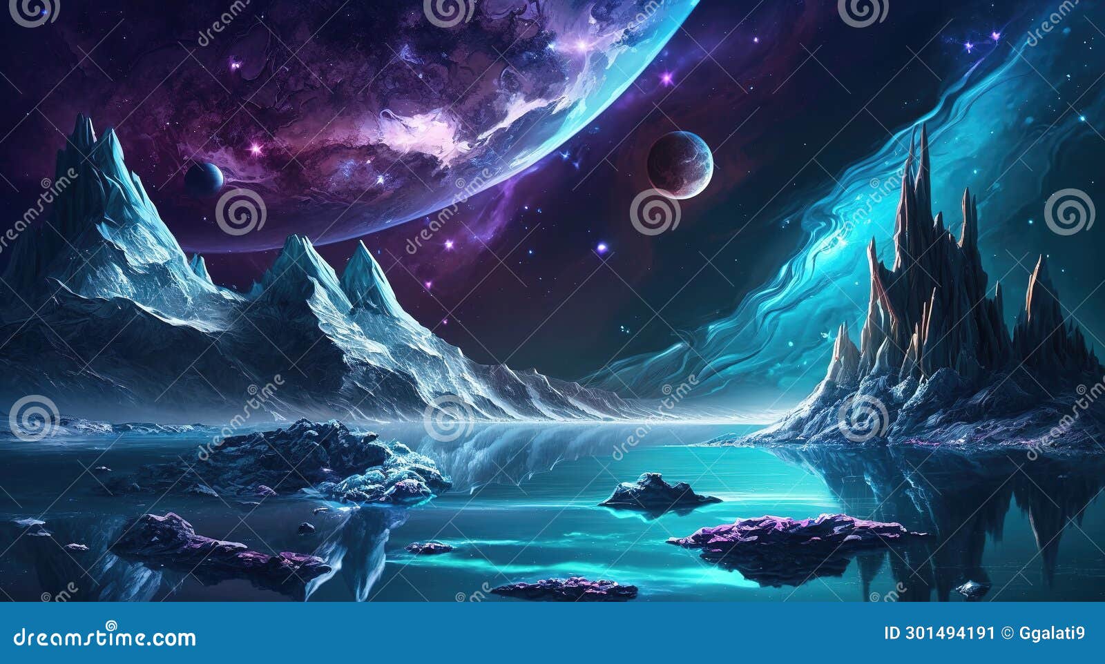 A Beautiful Illustration of a Peaceful Place in Space, Planet Unknown ...