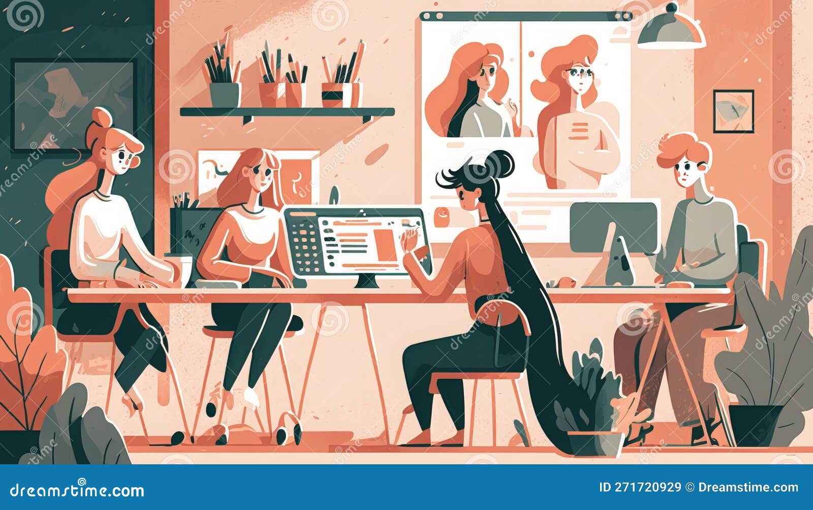 Collaborative Teamwork in Pastel Colors Stock Illustration ...