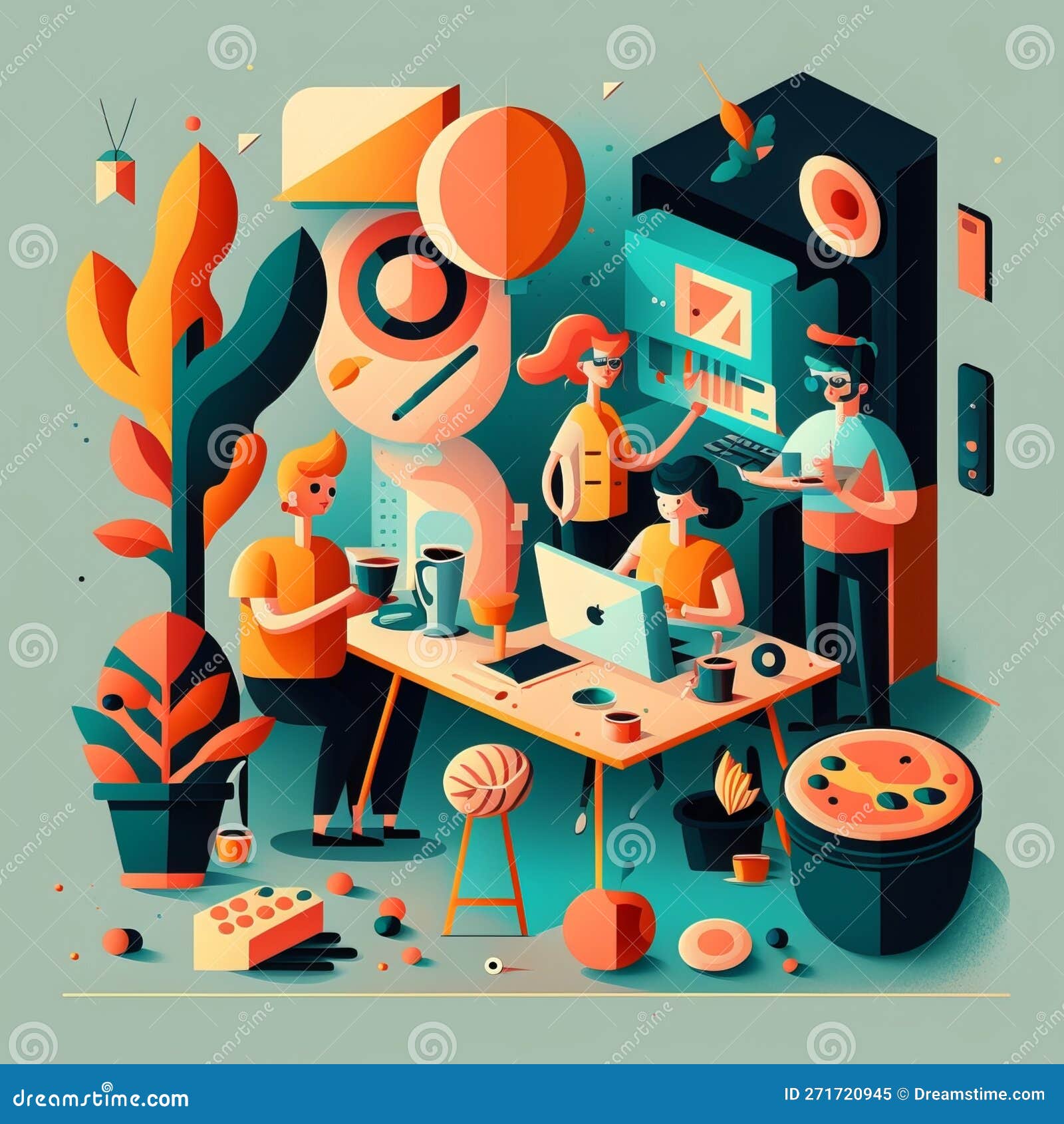 Collaborative Teamwork in Pastel Colors Stock Illustration - Illustration of poster, colors ...