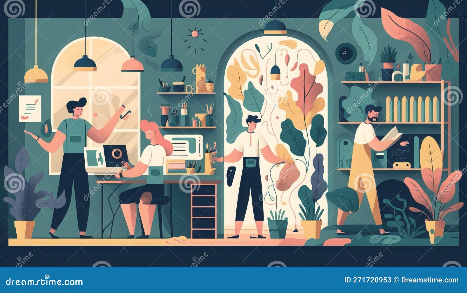 Collaborative Teamwork in Pastel Colors Stock Illustration ...