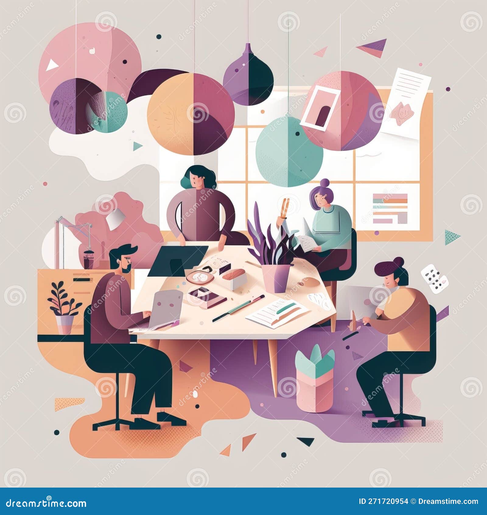 Collaborative Teamwork in Pastel Colors Stock Illustration - Illustration of event, inclusive ...
