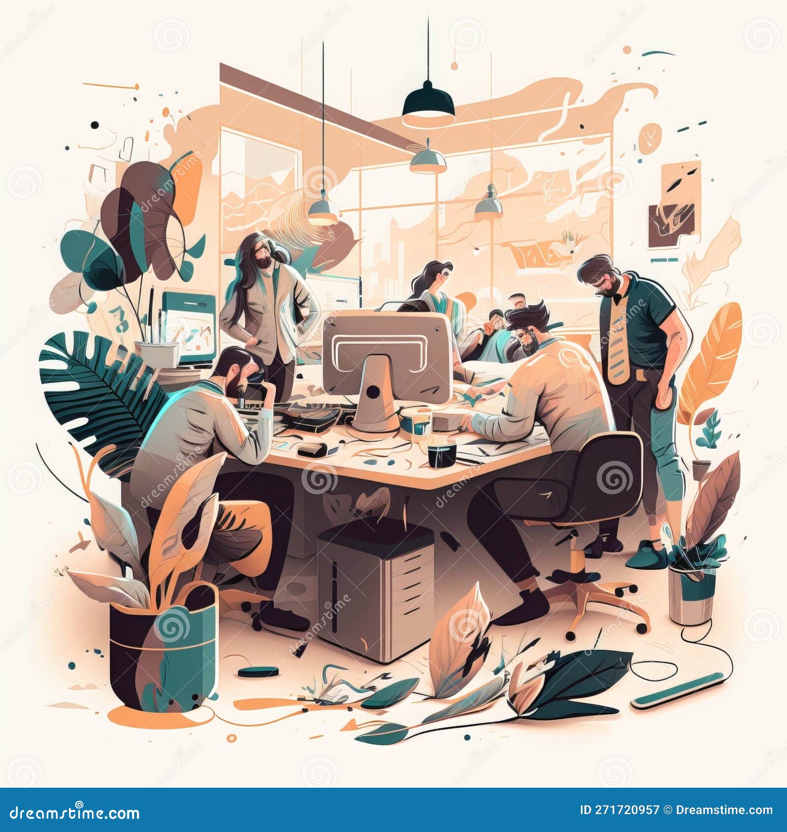 Collaborative Teamwork in Pastel Colors Stock Illustration - Illustration of skills, website ...