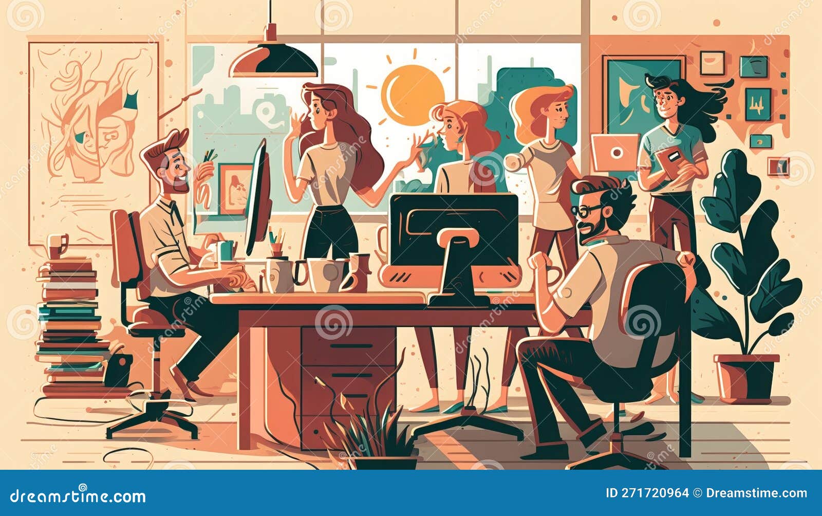 Collaborative Teamwork in Pastel Colors Stock Illustration - Illustration of motivate, common ...