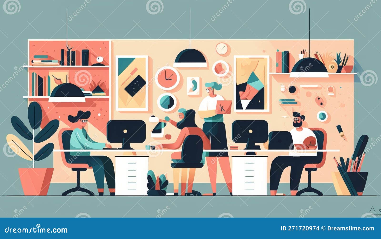 Collaborative Teamwork in Pastel Colors Stock Illustration ...