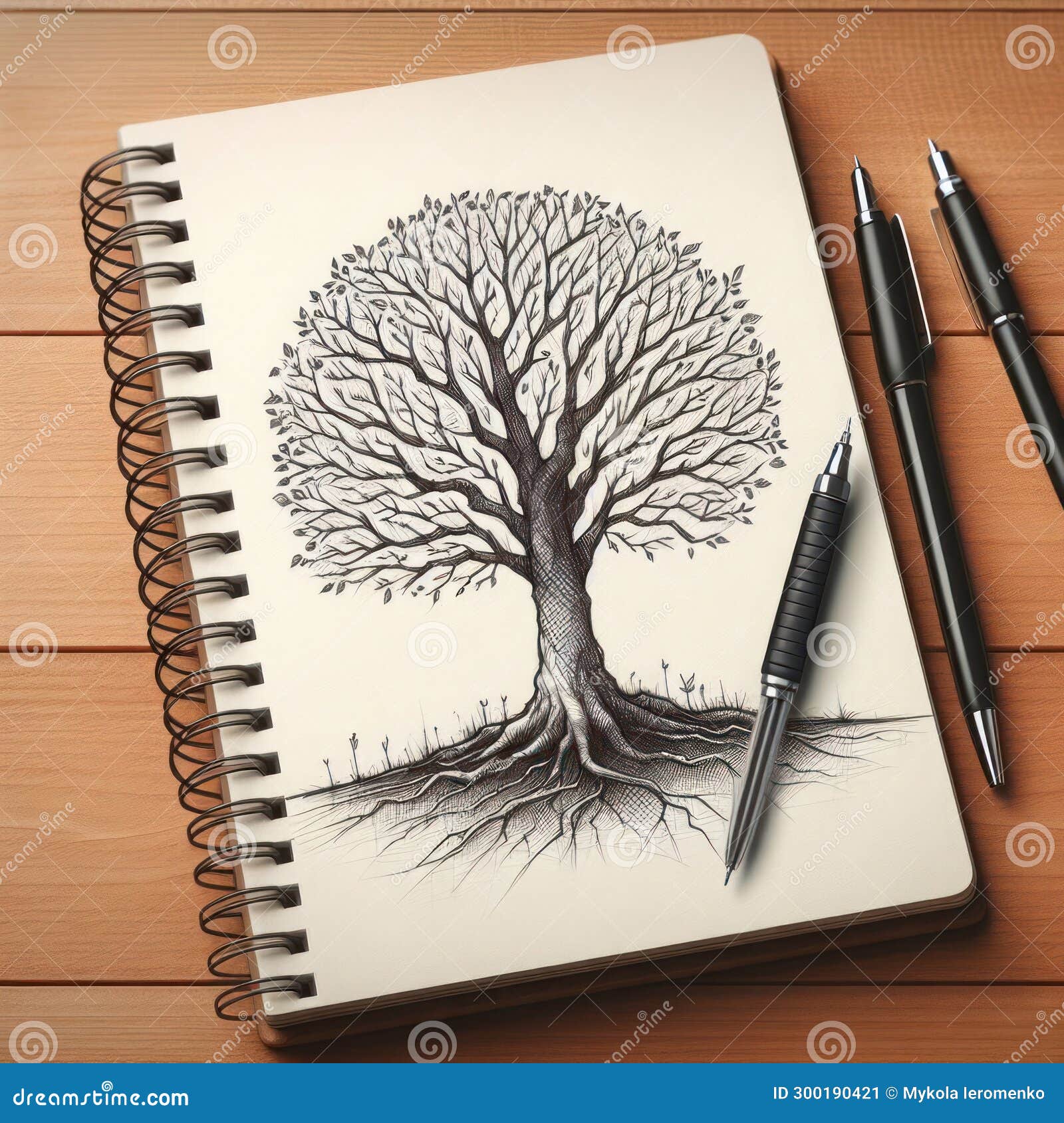 Beautiful Illustration of a Tree Drawn with a Pen on a Notebook Page ...