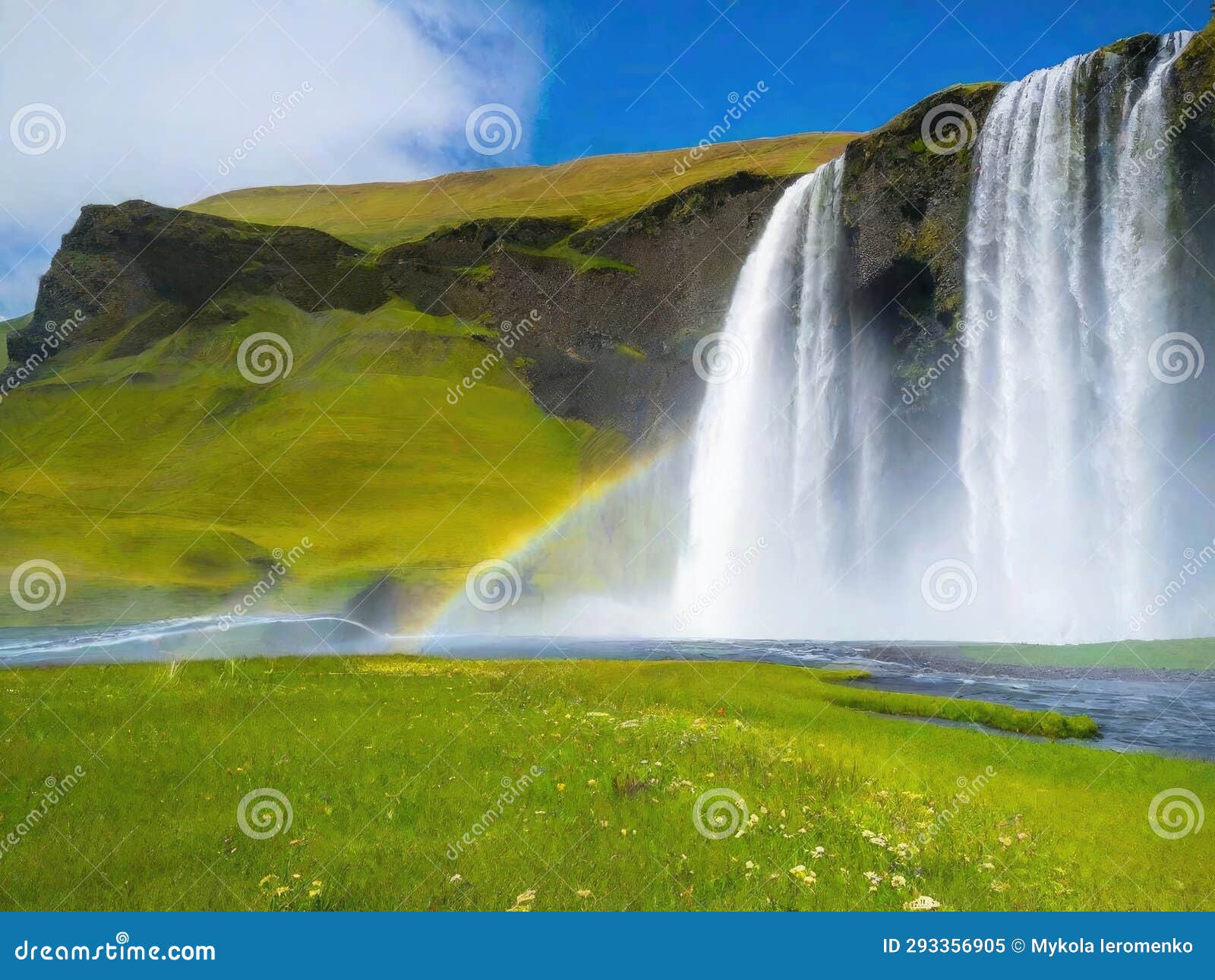 Beautiful Illustration of a Waterfall Flowing Down from the Top of a ...