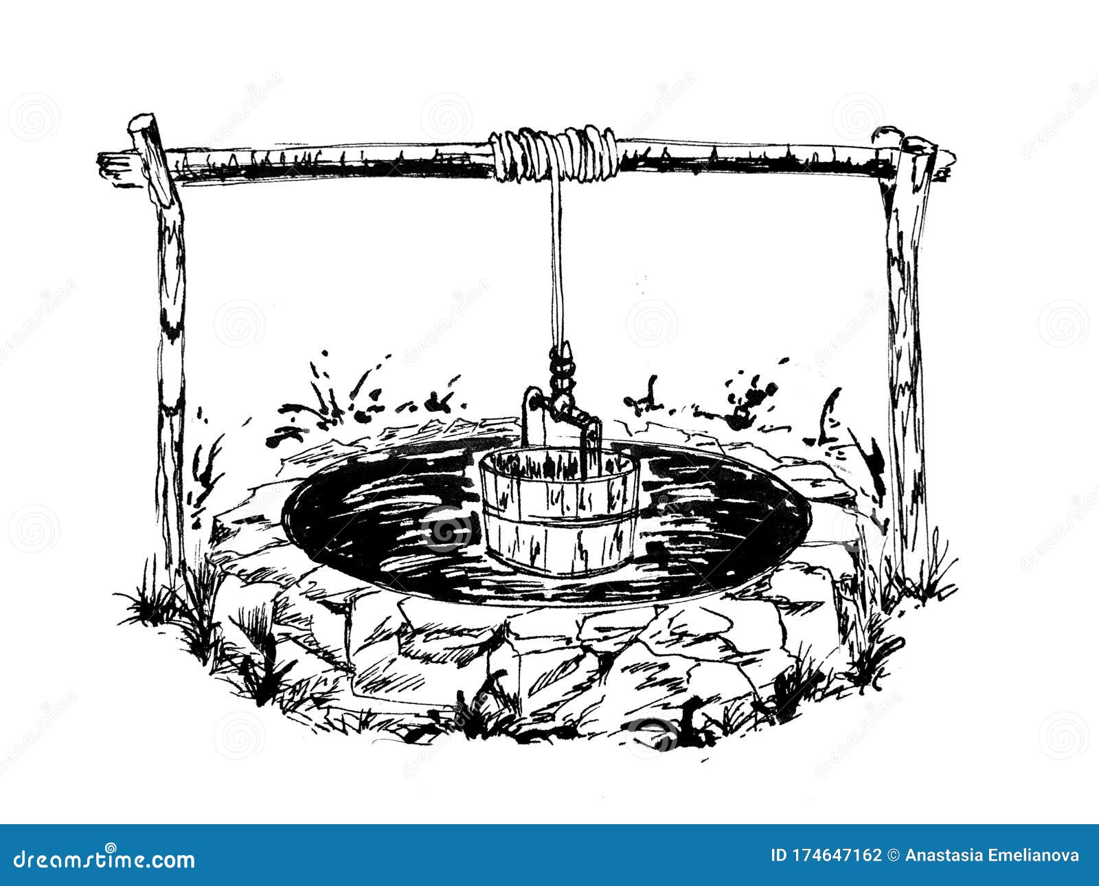 The old well ink drawing stock illustration. Illustration of sketch ...