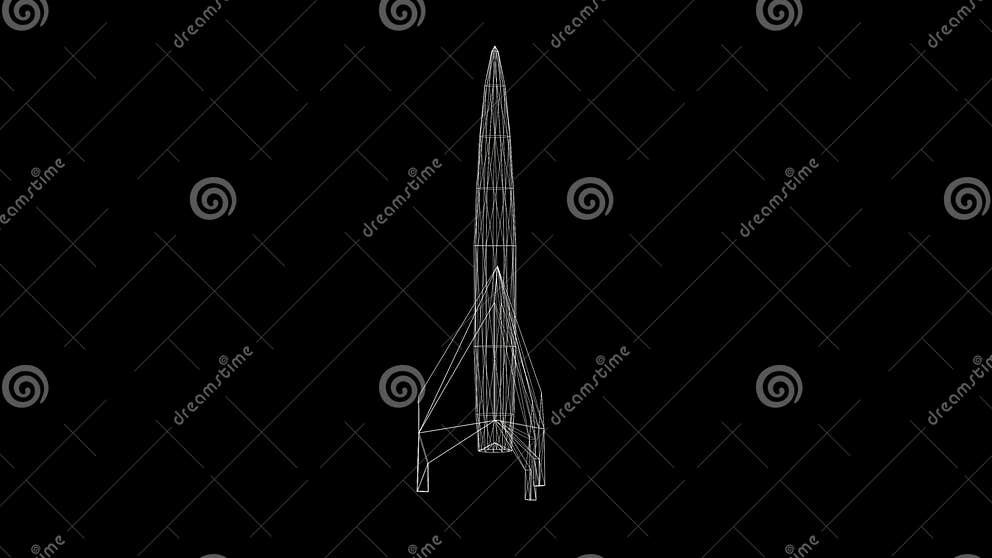 Beautiful Illustration of Wireframe Rocket on Plain Black Background ...