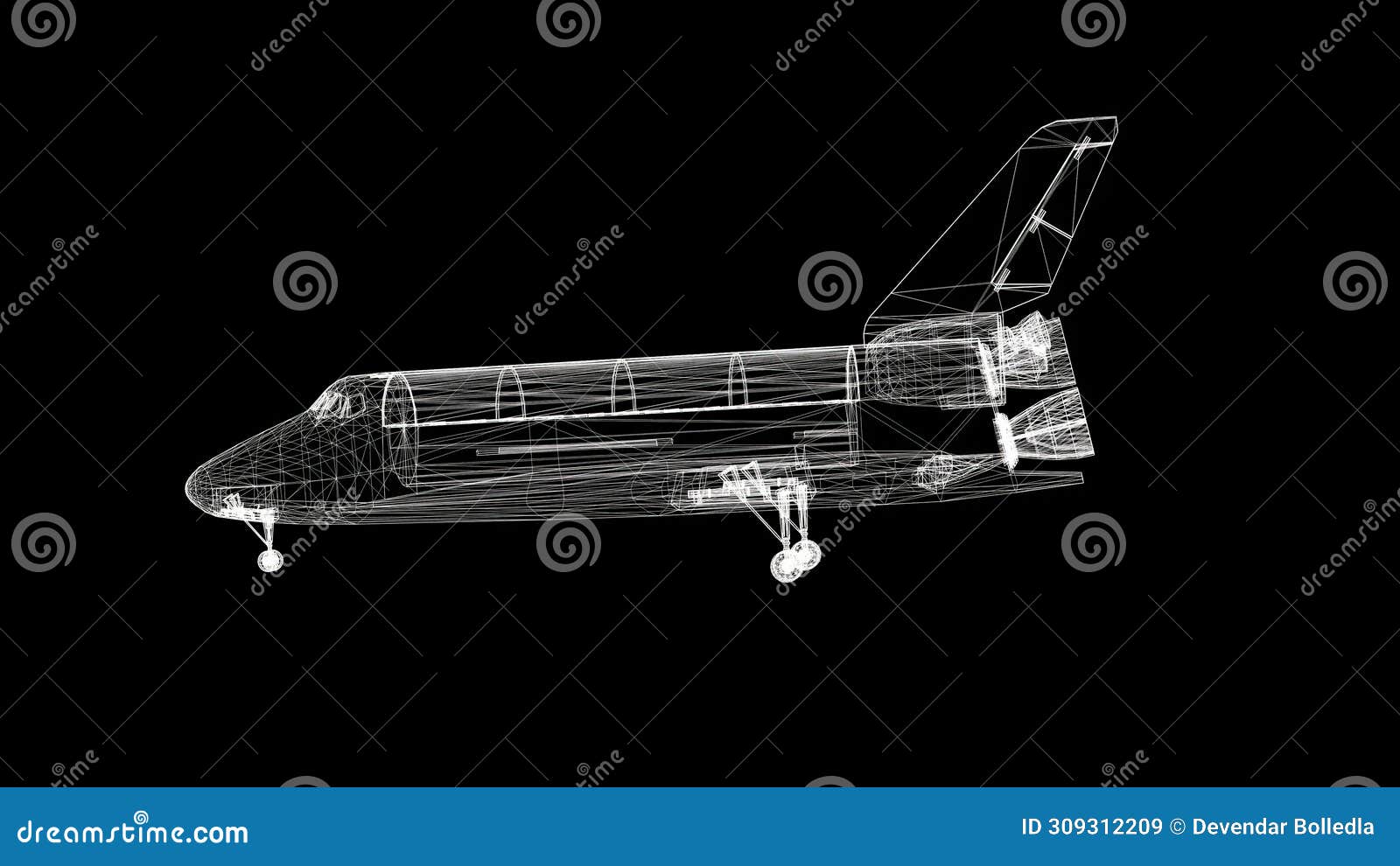 Beautiful Illustration of Wireframe Spaceship on Plain Black Background ...