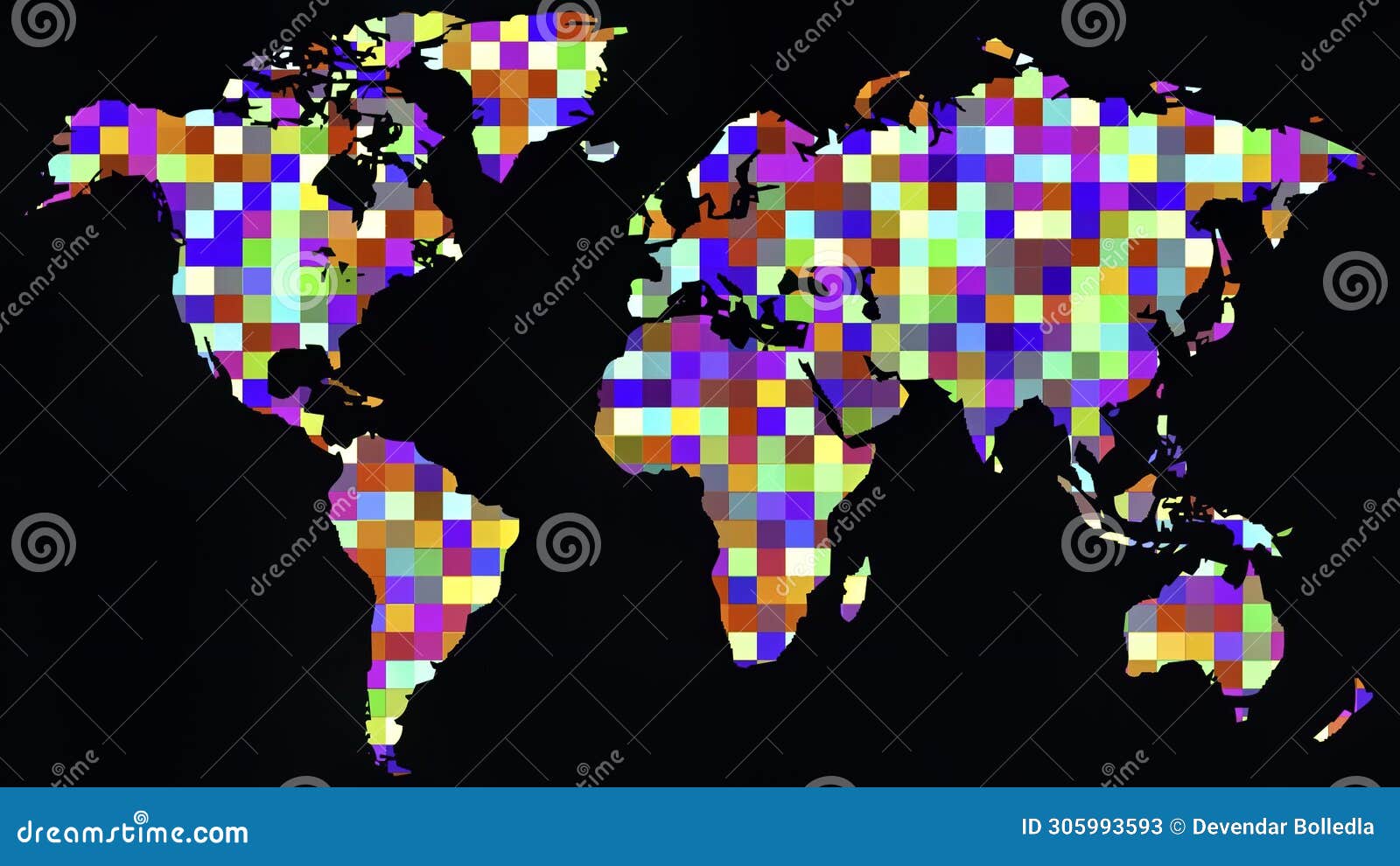 Beautiful Illustration of World Map with Colorful Pixel Particles on ...
