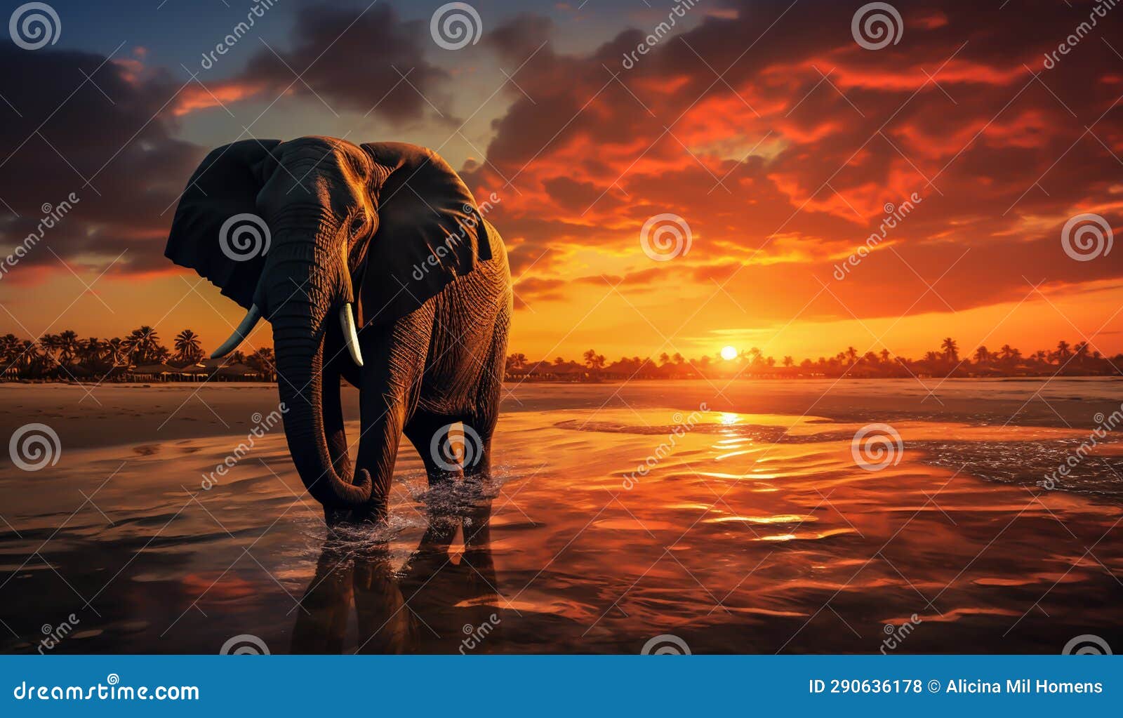 Beautiful Image of Elephant in the Sunset on the Beach. AI Generated ...