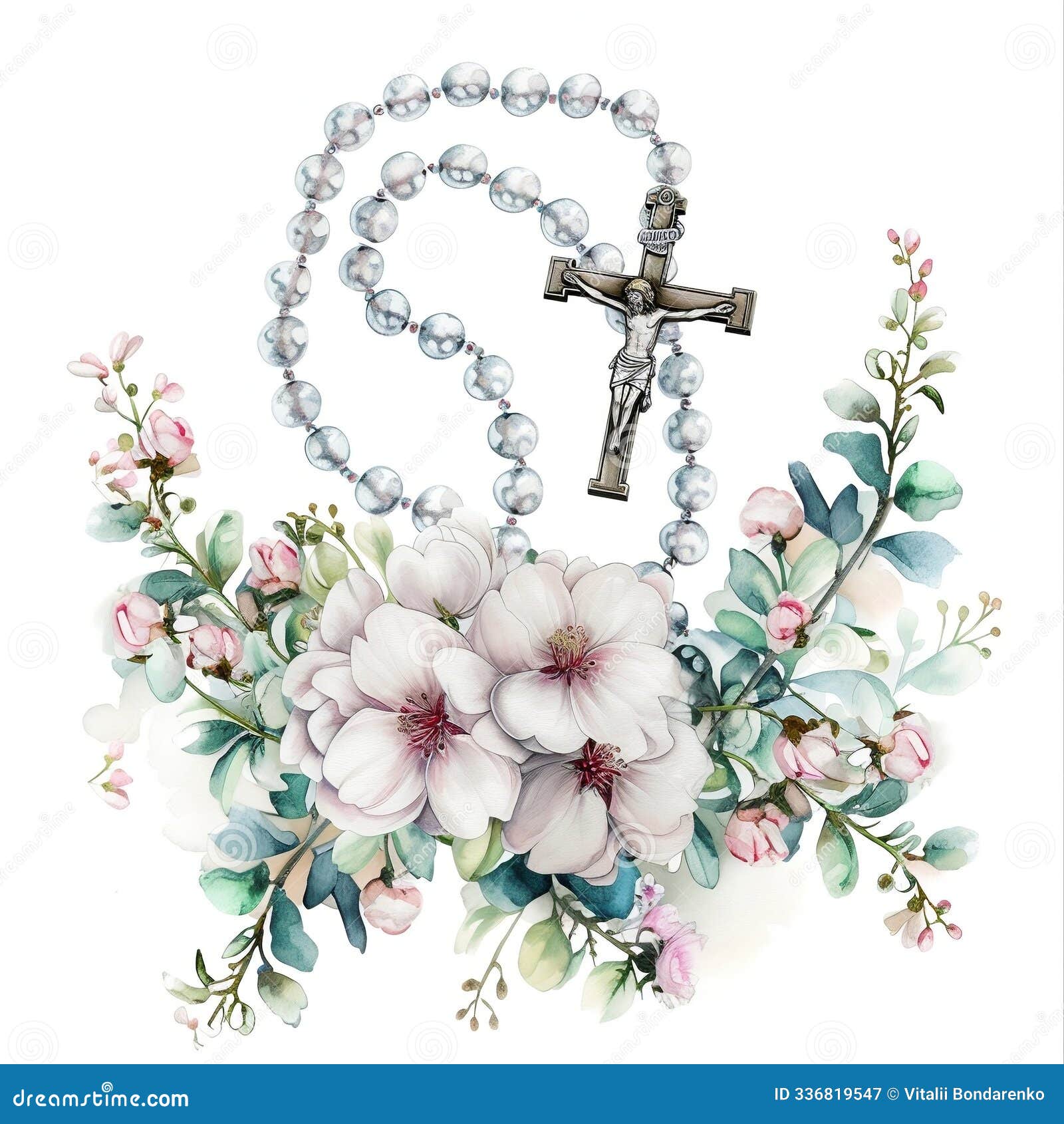 Beautiful Image with Nice Watercolor Rosary and Cross. Stock ...