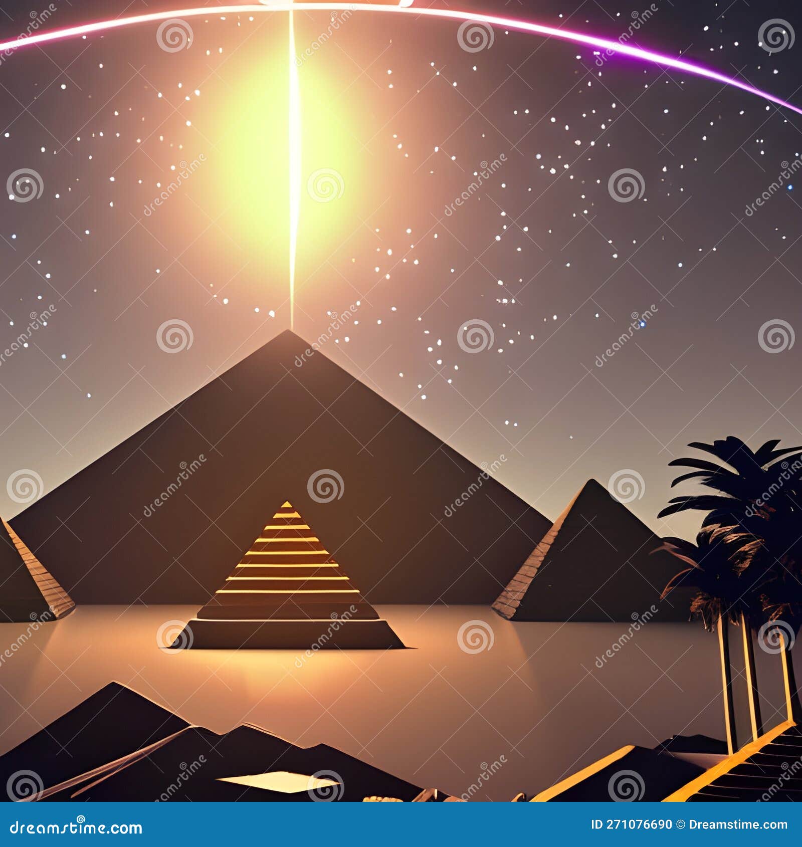 Pyramids at night stock illustration. Illustration of lighting - 271076690