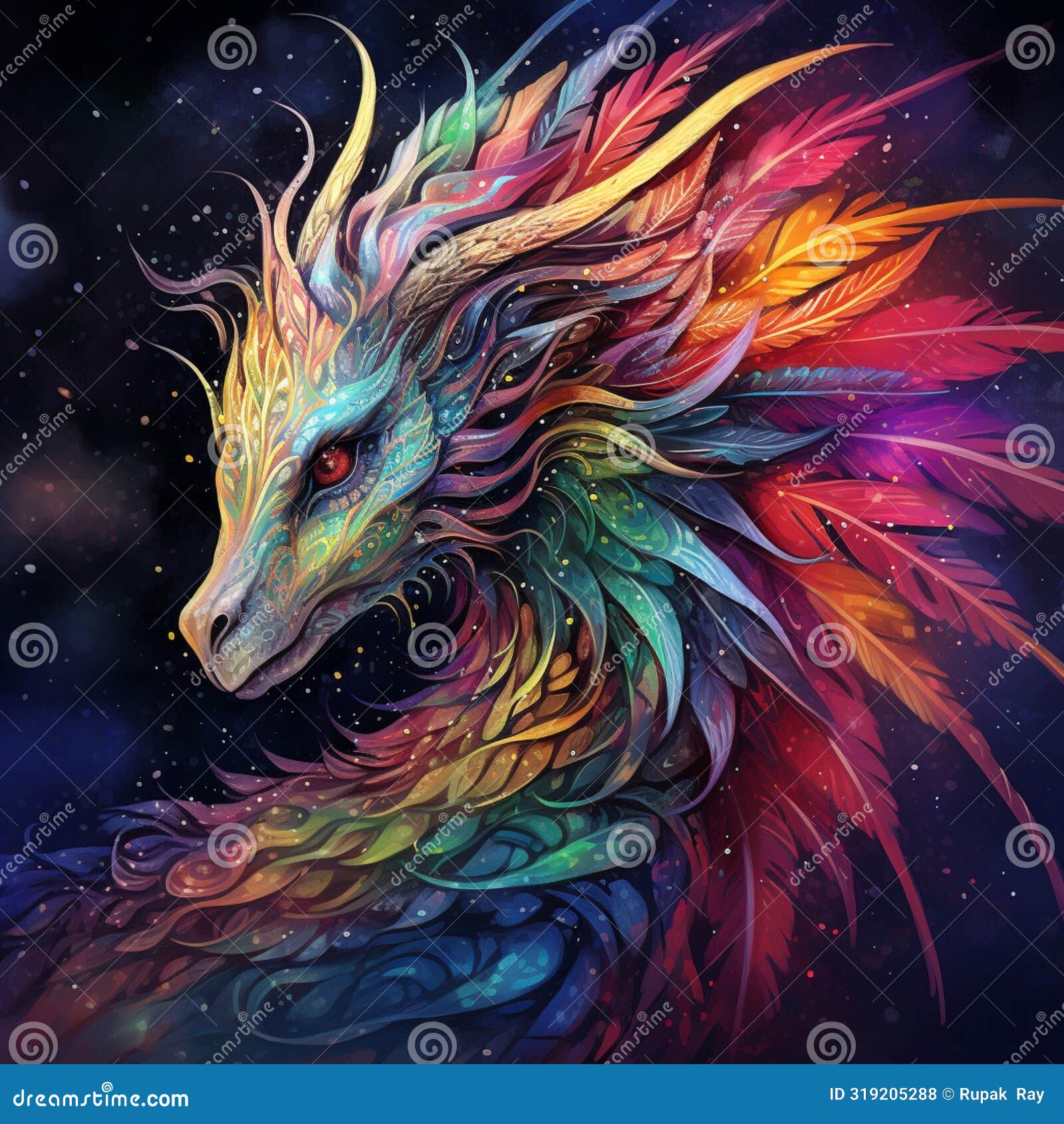 Beautiful Image with Rainbow Cosmic Dragon Wings Stock Illustration ...