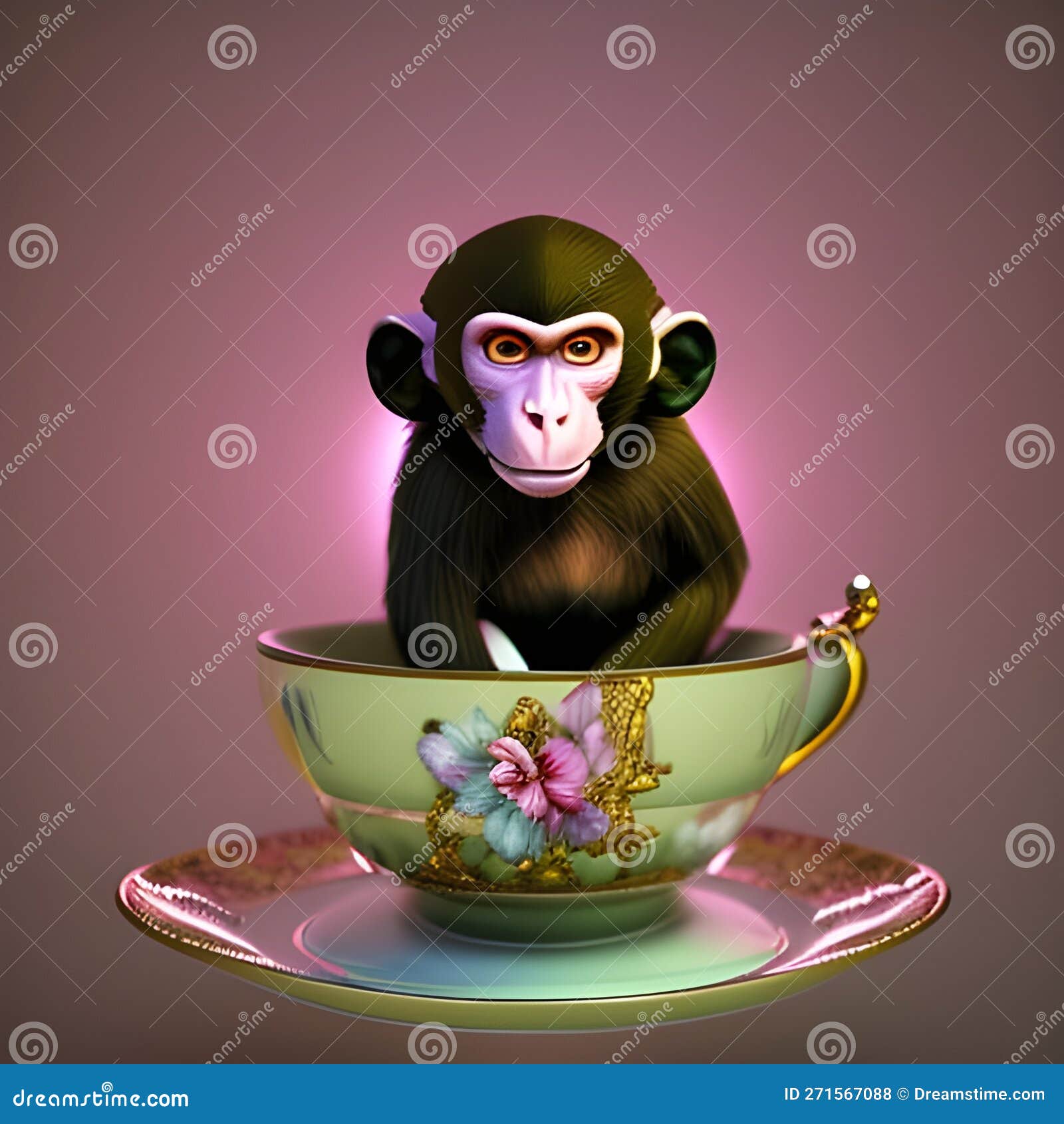 Monkey in a tea cup stock illustration. Illustration of monkey - 271567088