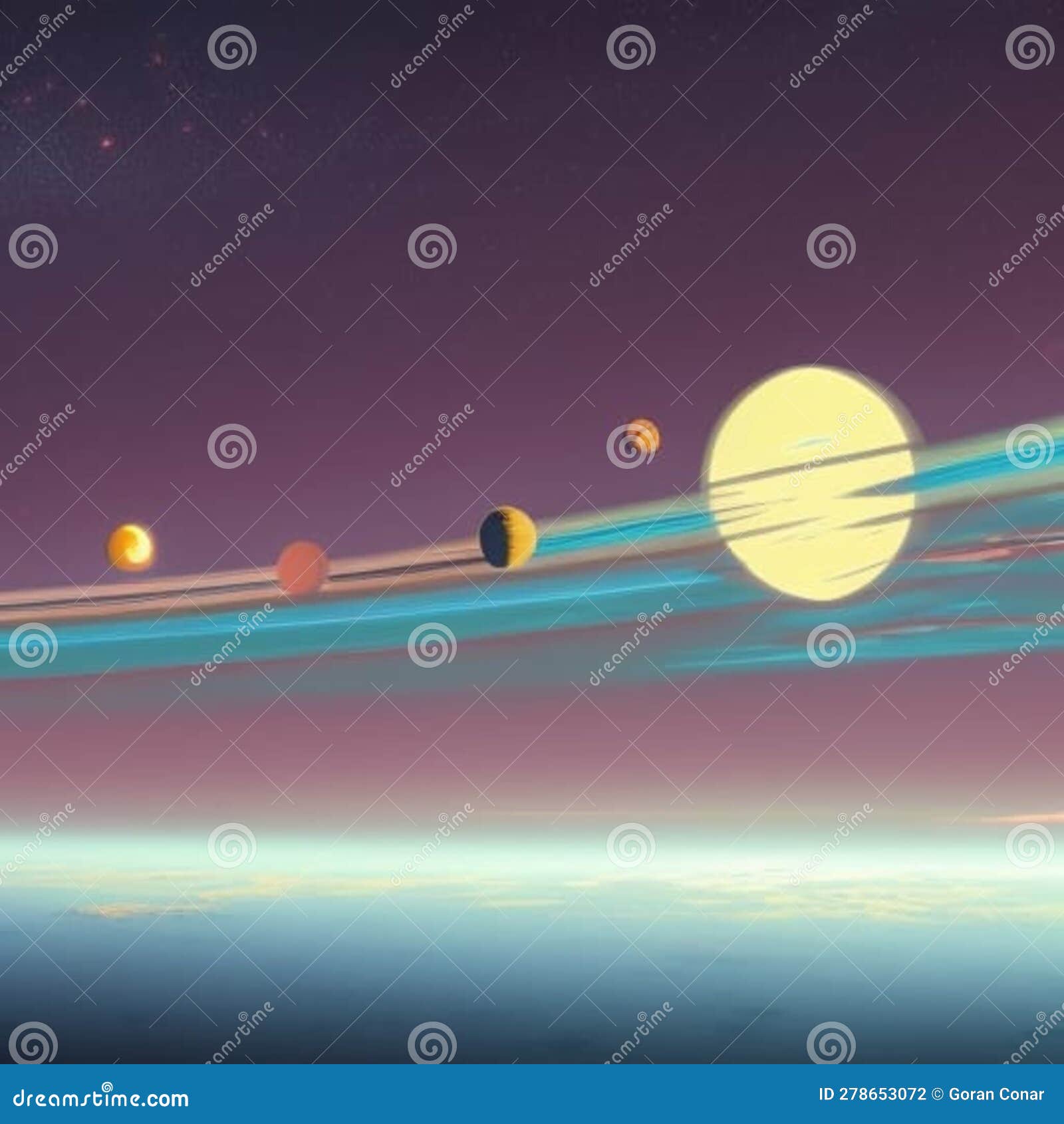 Planets on a night sky stock illustration. Illustration of poster ...