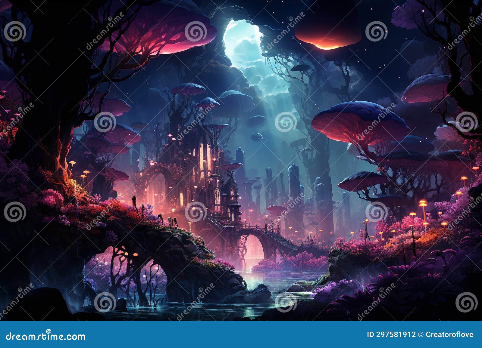 A Beautiful and Imaginative Underwater Scene with Bioluminescent ...