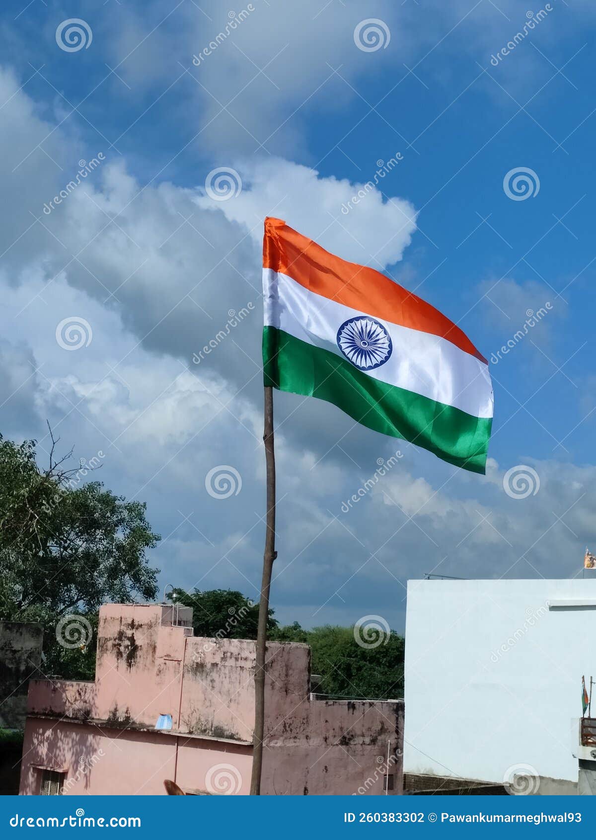 Beautiful Indian Flag Fluttering in Blue Sky Stock Photo - Image of ...