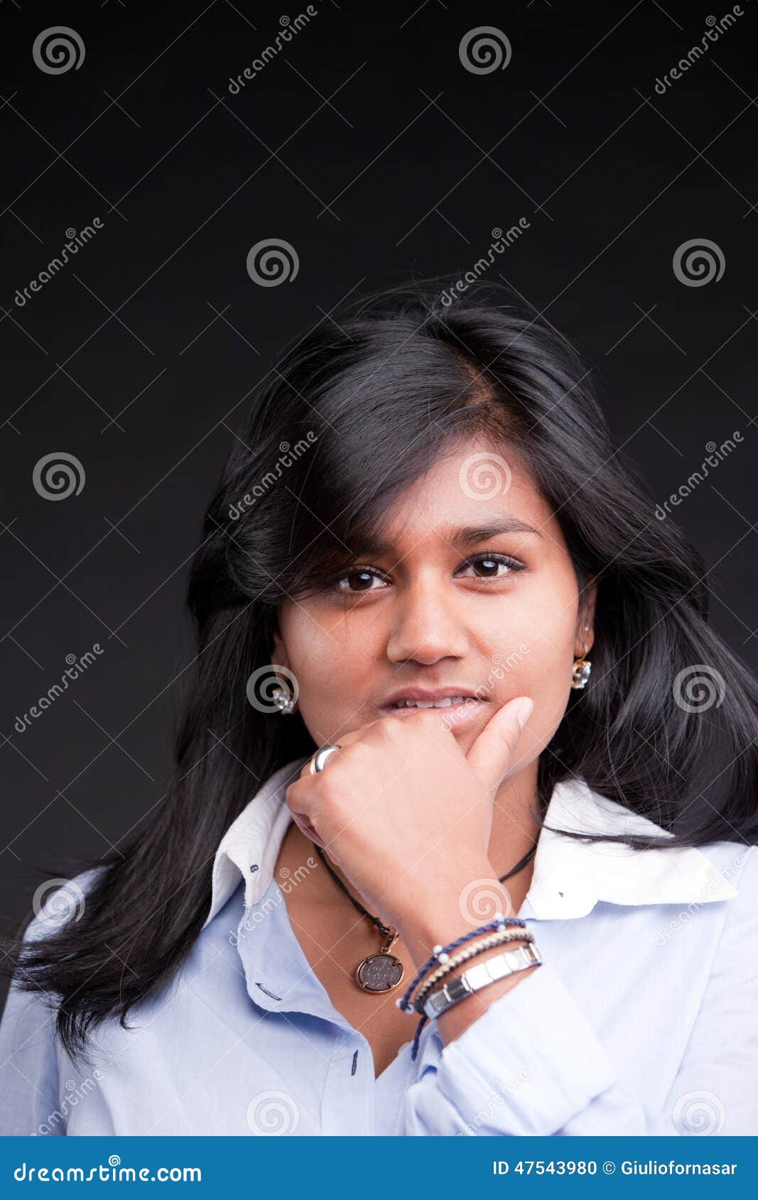 Beautiful Indian Girl Thinking and Solving Stock Photo - Image of ...