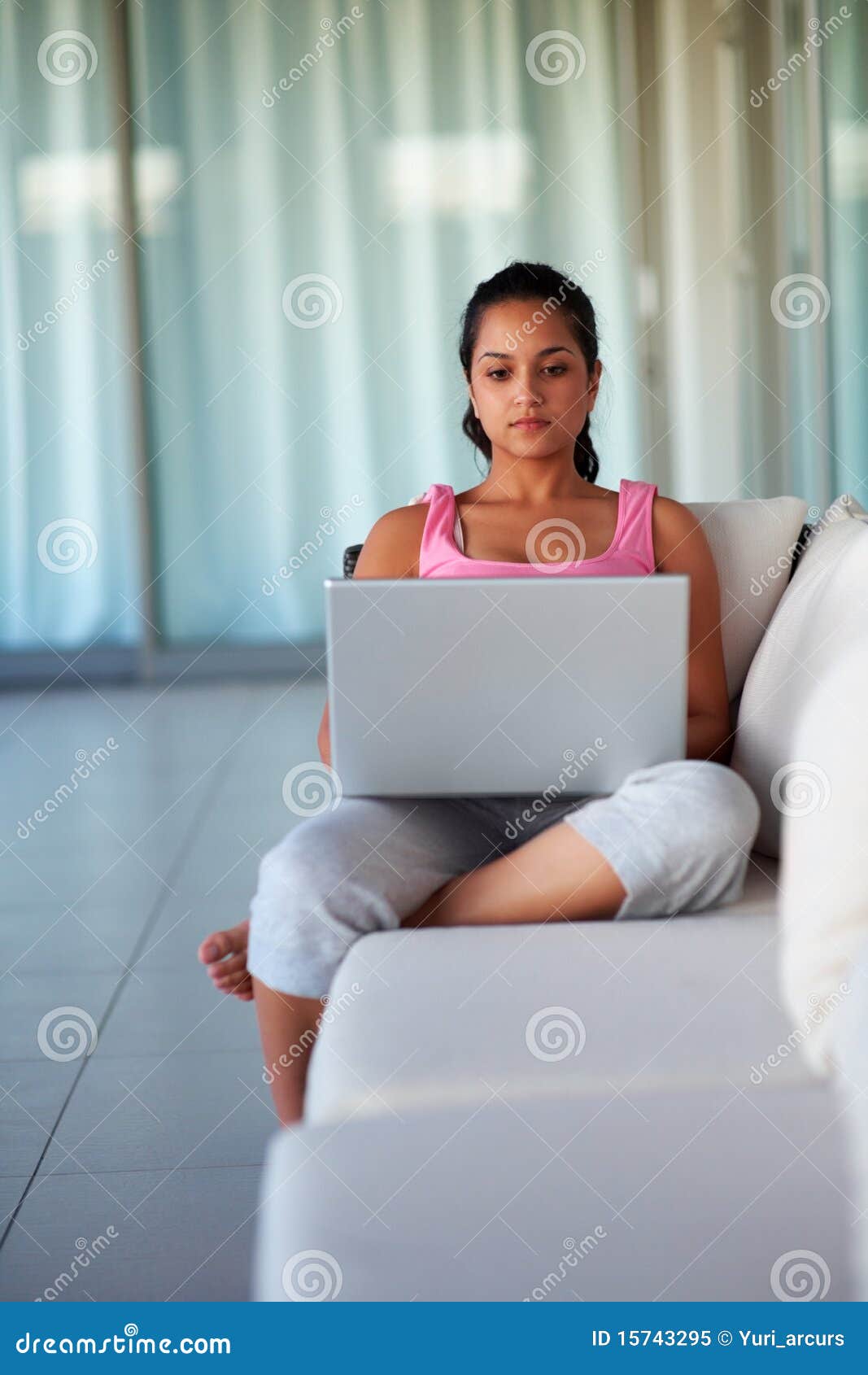 Beautiful Indian Girl Working on Laptop Stock Image - Image of home ...