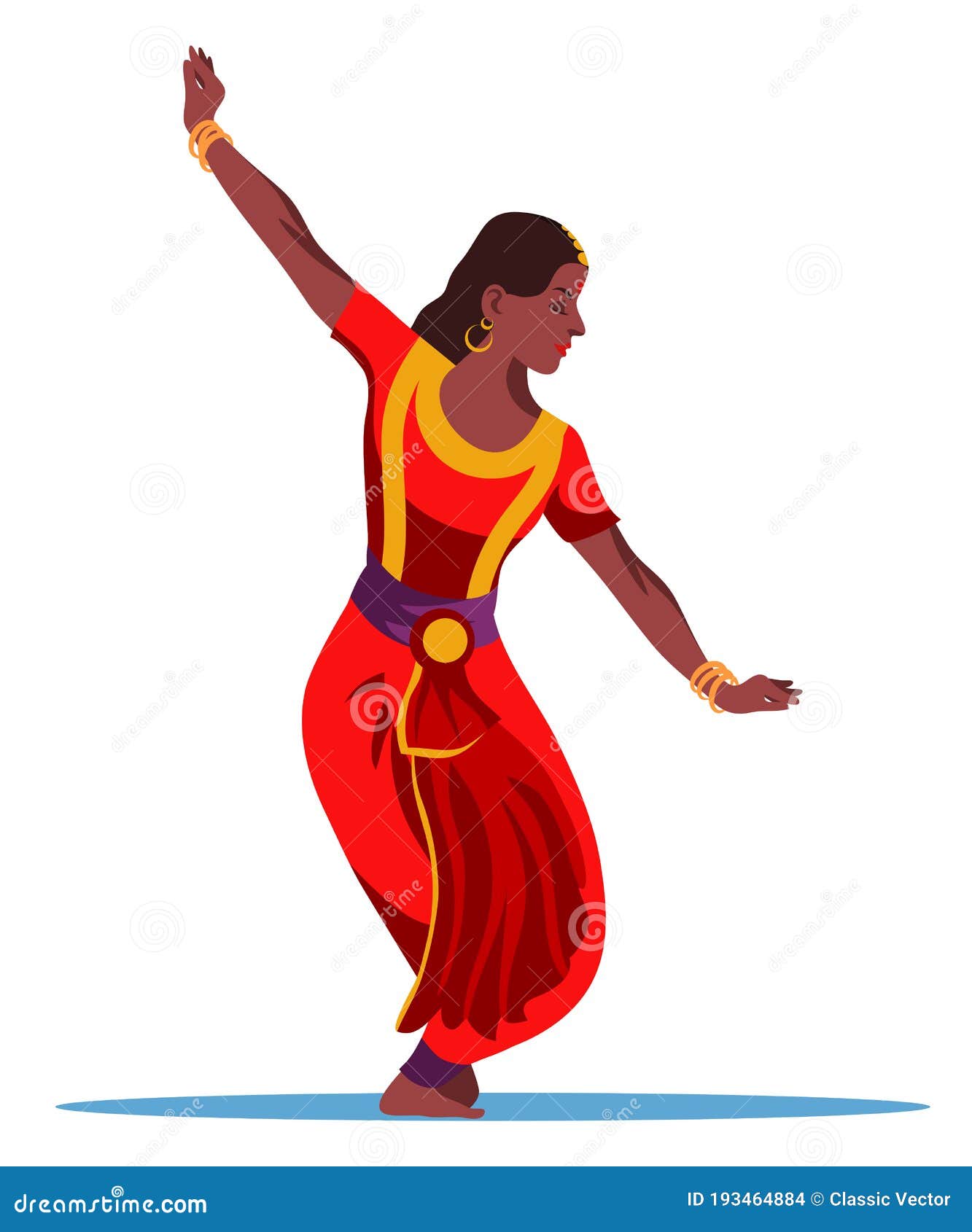Beautiful Girl Dancing Indian Classical Dance Cartoon Vector