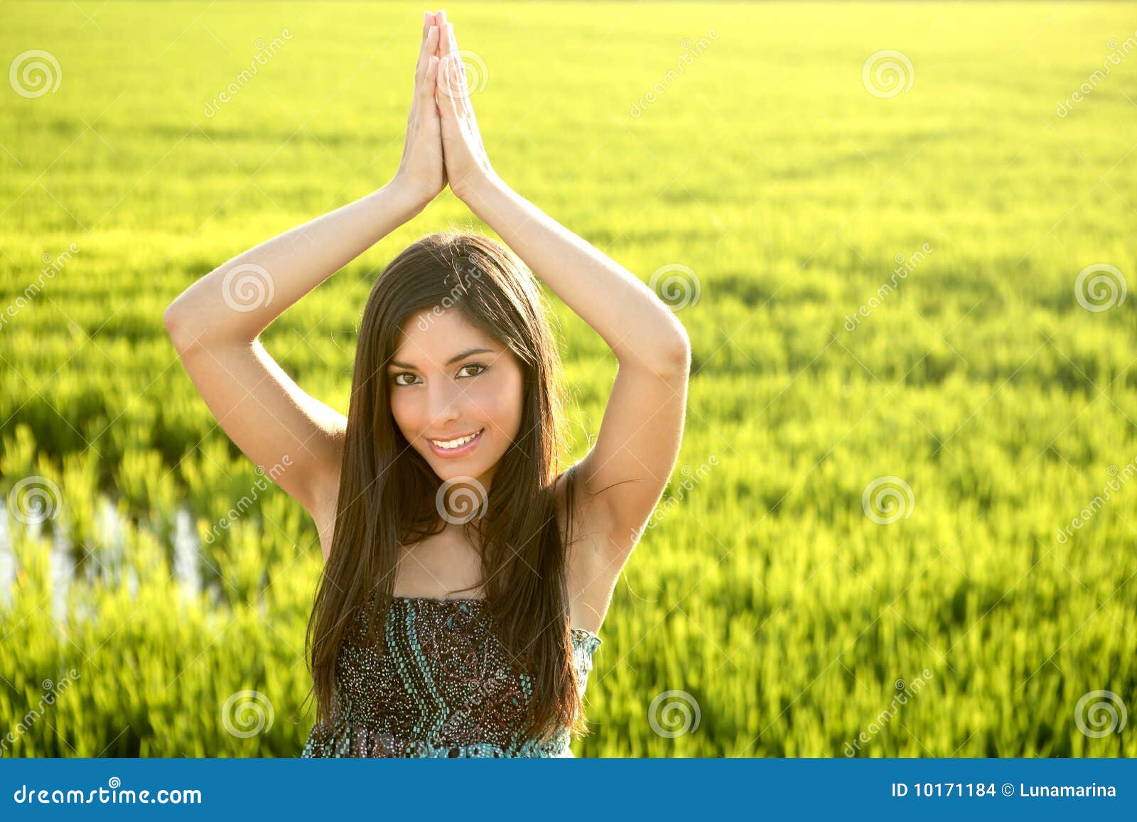 Beautiful Indian Woman in Green Rice Fields Stock Photo - Image of ...