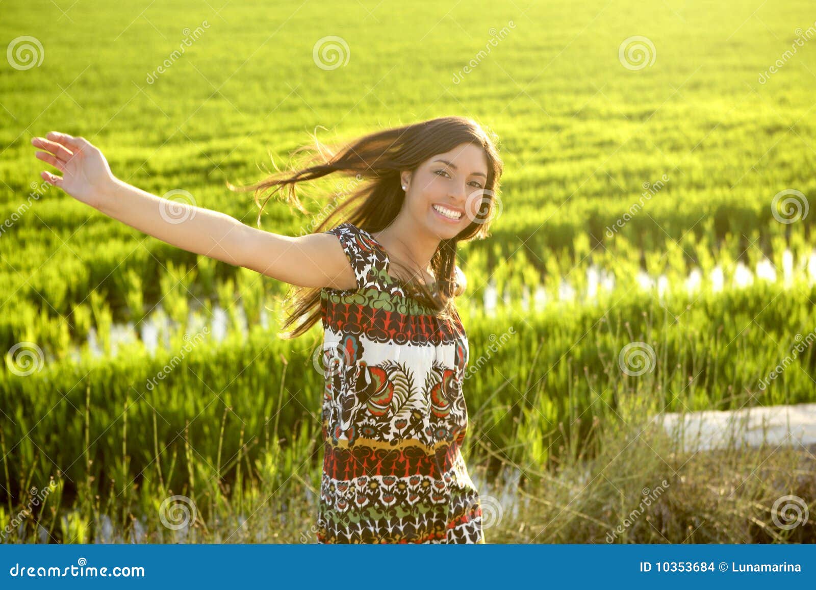 Beautiful Indian Woman in Green Rice Fields Stock Photo - Image of ...