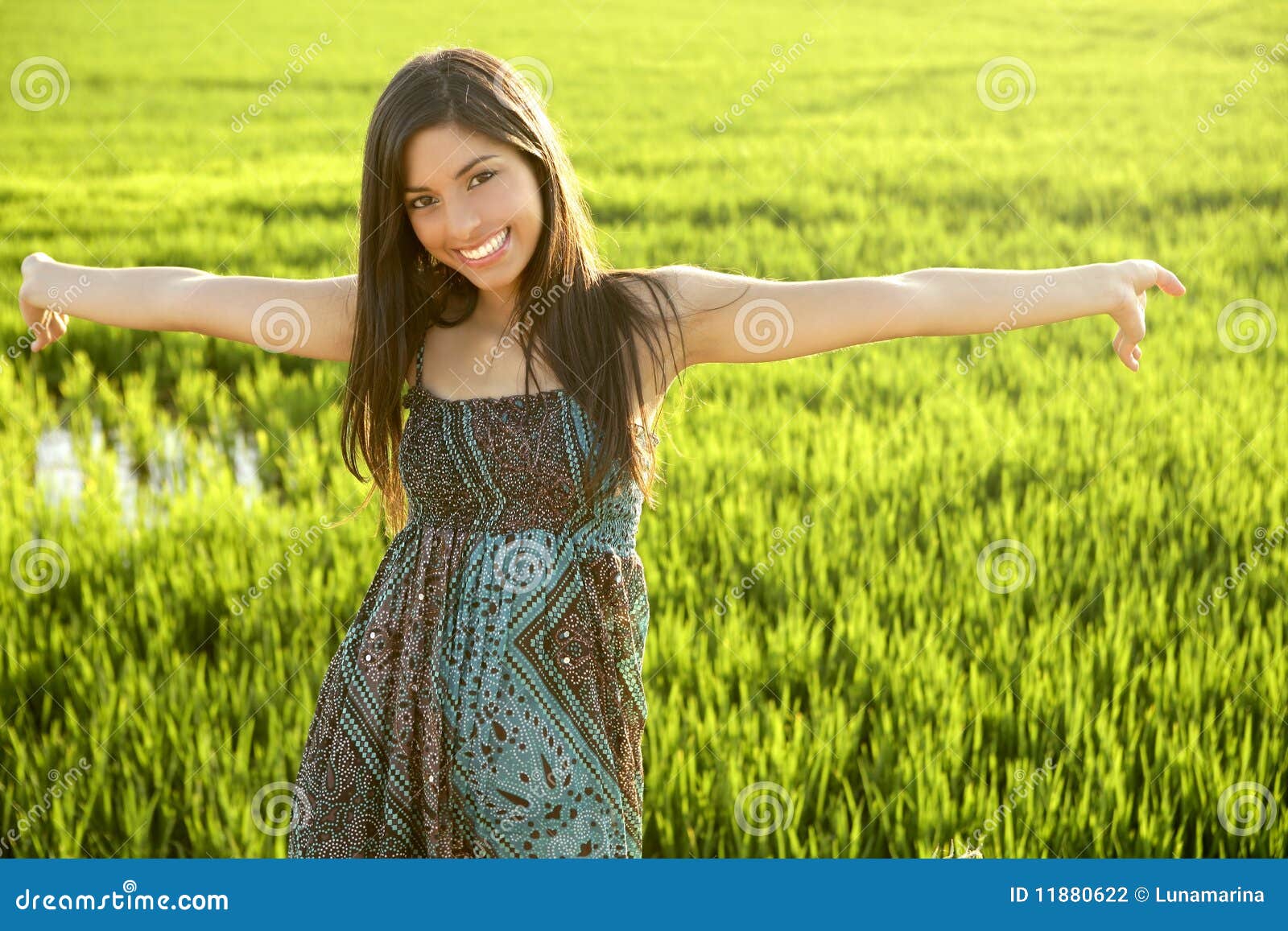 Beautiful Indian Woman in Green Rice Fields Stock Photo - Image of ...