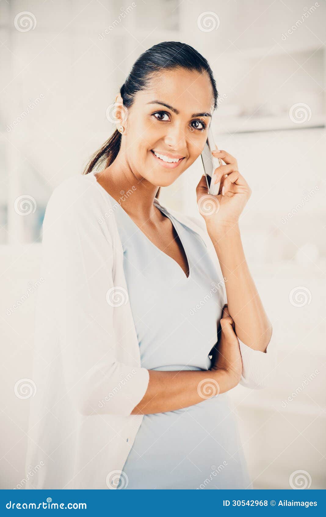 Beautiful Indian Woman Using Mobile Phone Happy Stock Photo - Image of ...