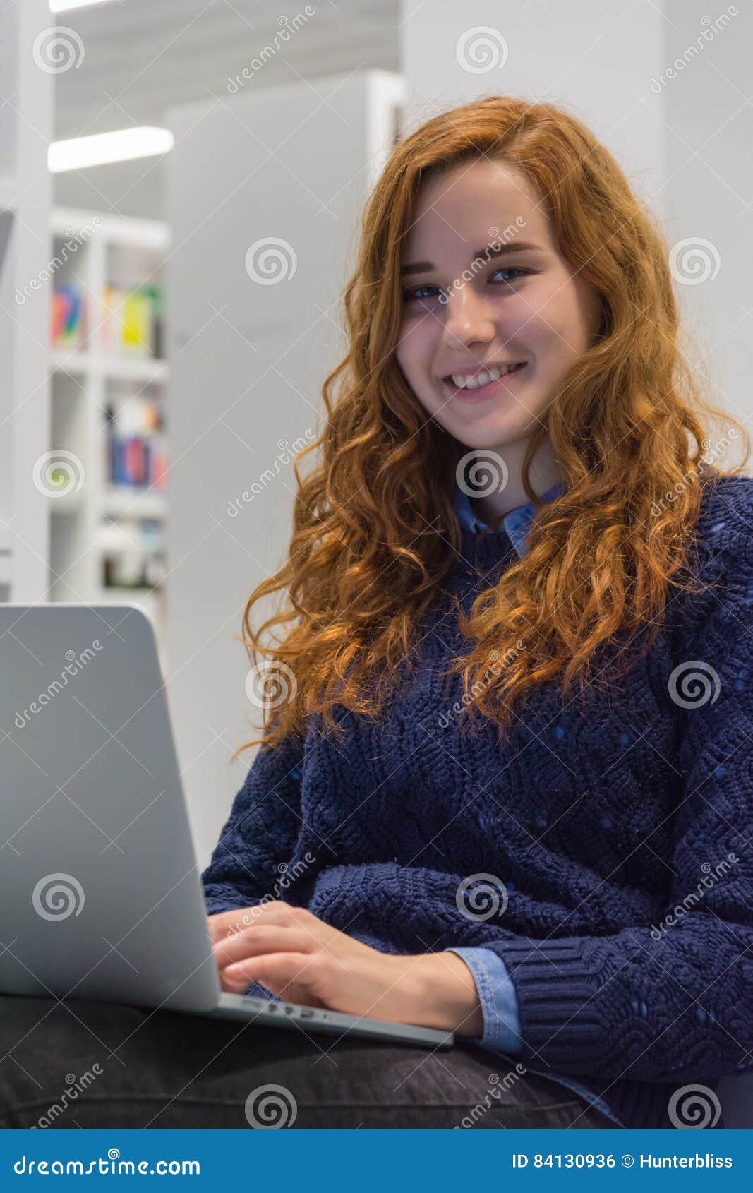 Beautiful Intelligent University Girl Using Laptop in White Mode Stock ...