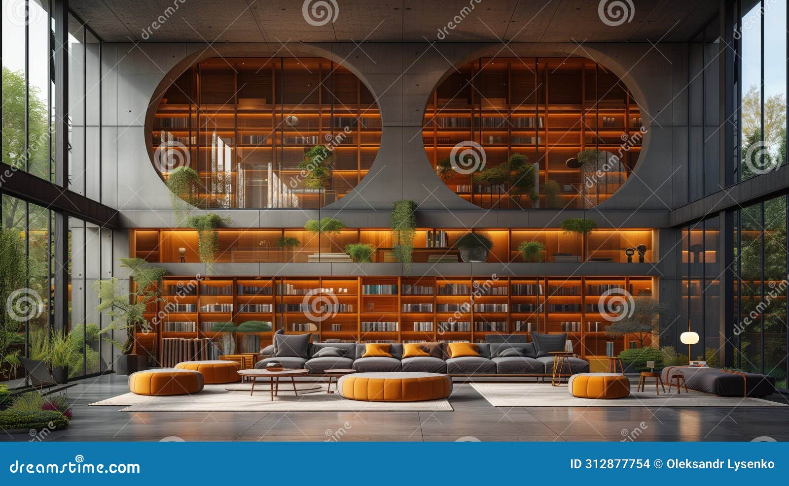 Beautiful Interior of a Modern Library Stock Illustration ...