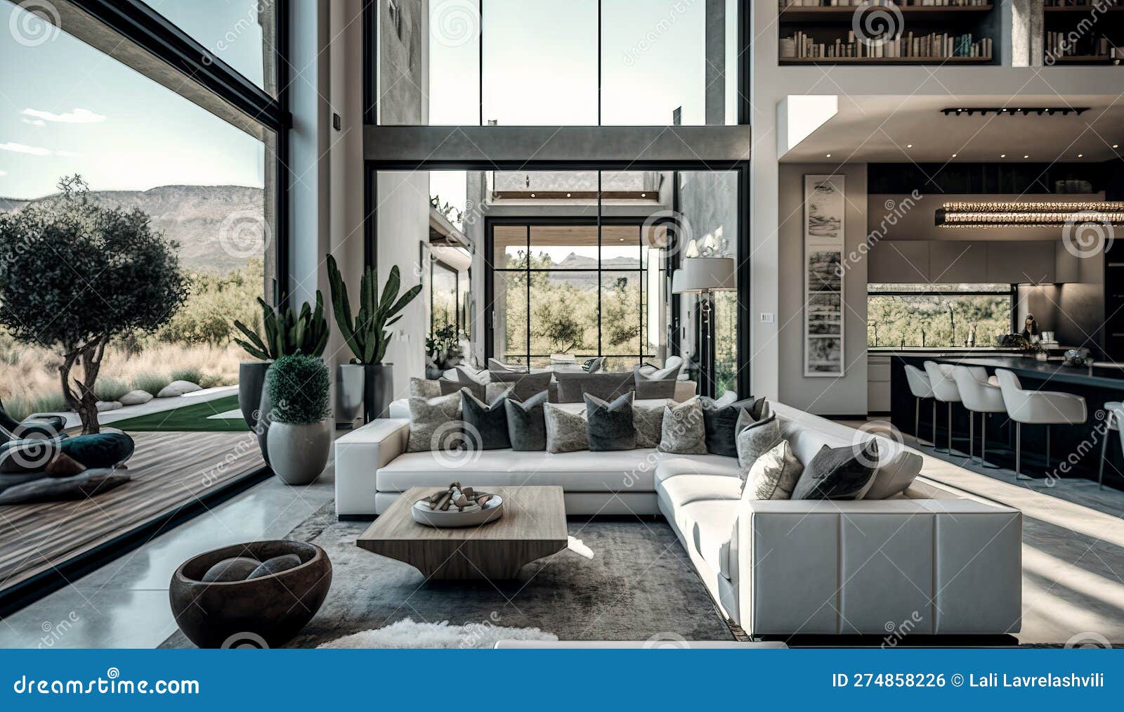 Beautiful Interior of a Modern Villa, View from Veranda, Generative AI ...