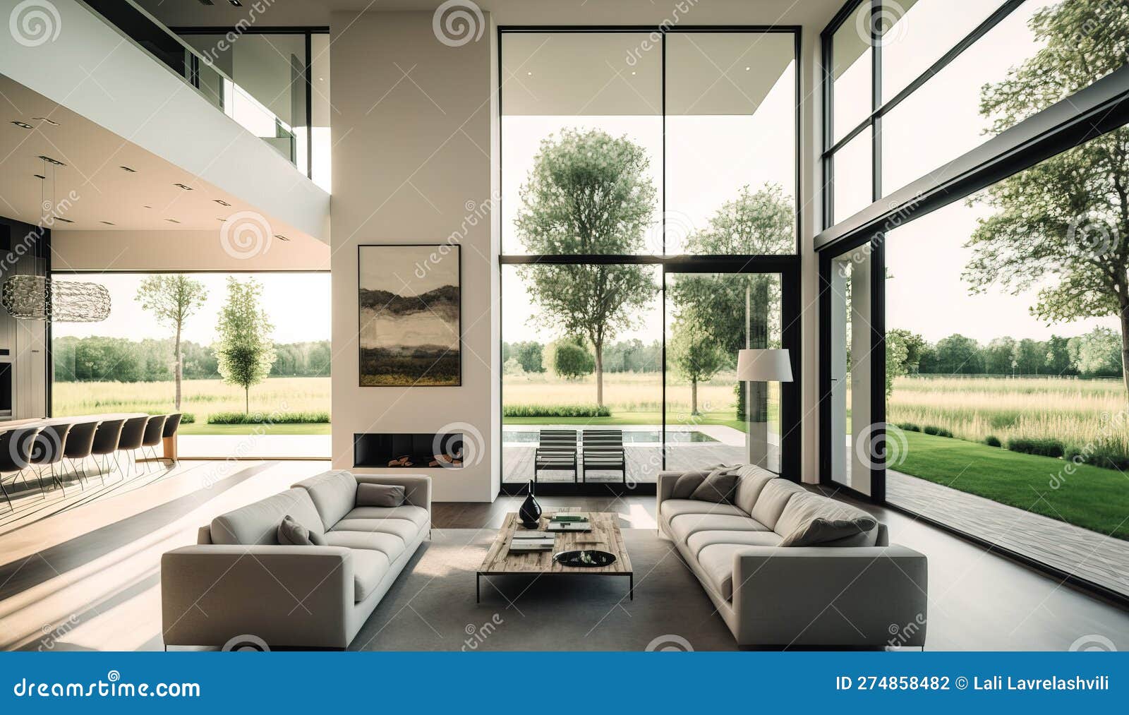 Beautiful Interior of a Modern Villa, View from Veranda, Generative AI ...