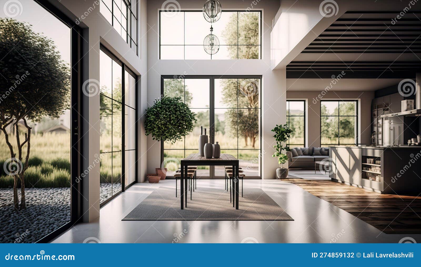 Beautiful Interior of a Modern Villa, View from Veranda, Generative AI ...