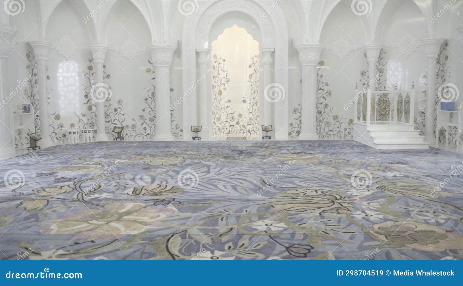 Beautiful Interior of White Mosque with Patterns. Scene. Light White ...