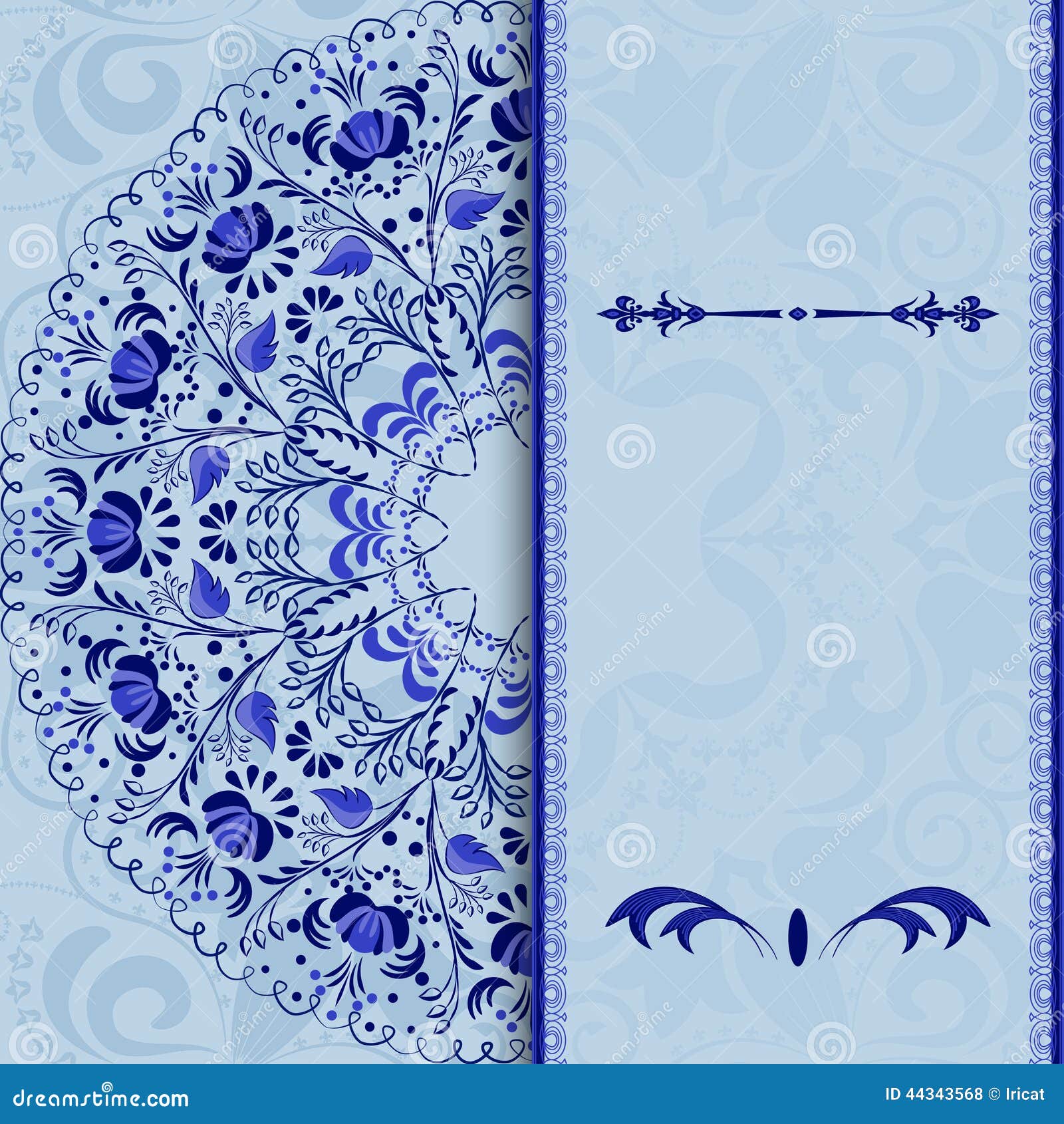 Beautiful Invitation Card with a Blue Floral Pattern Stylized Gzhel ...