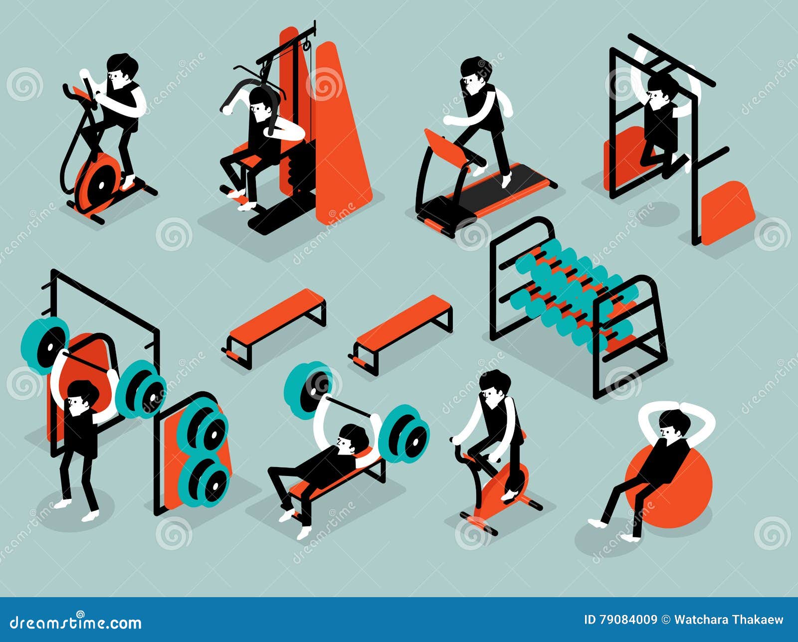 Beautiful Isometric Flat Design of Man Workout in Gym Stock ...