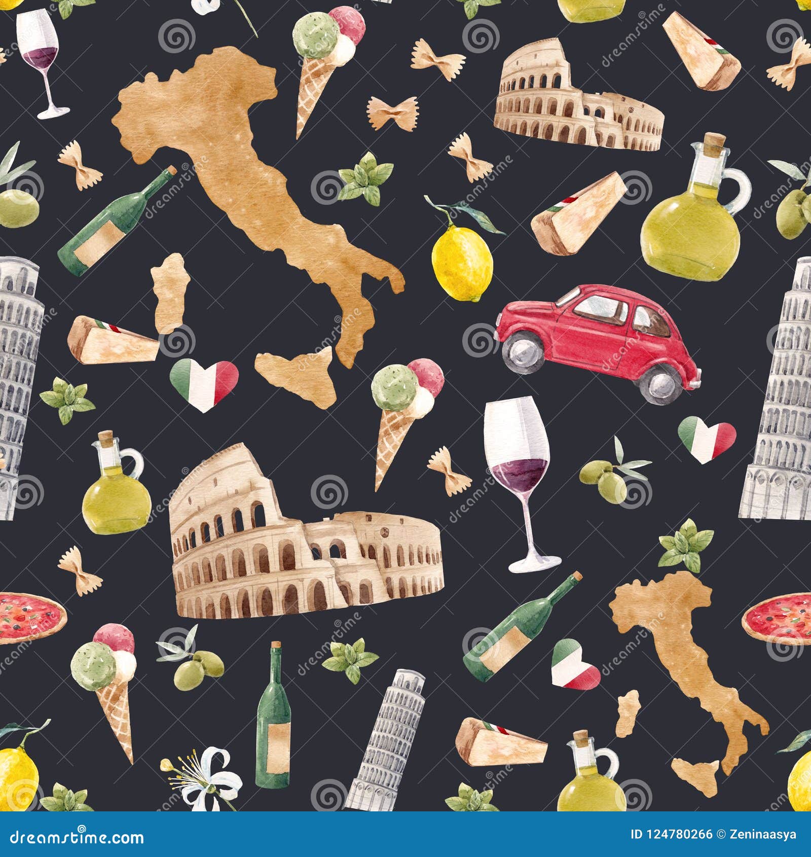 Watercolor italian pattern stock illustration. Illustration of drawn ...