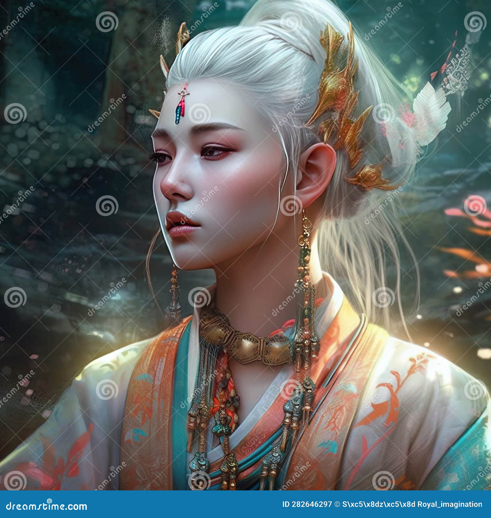 Beautiful Japanese Princess Elegantly Dressed and Combed with Romantic ...