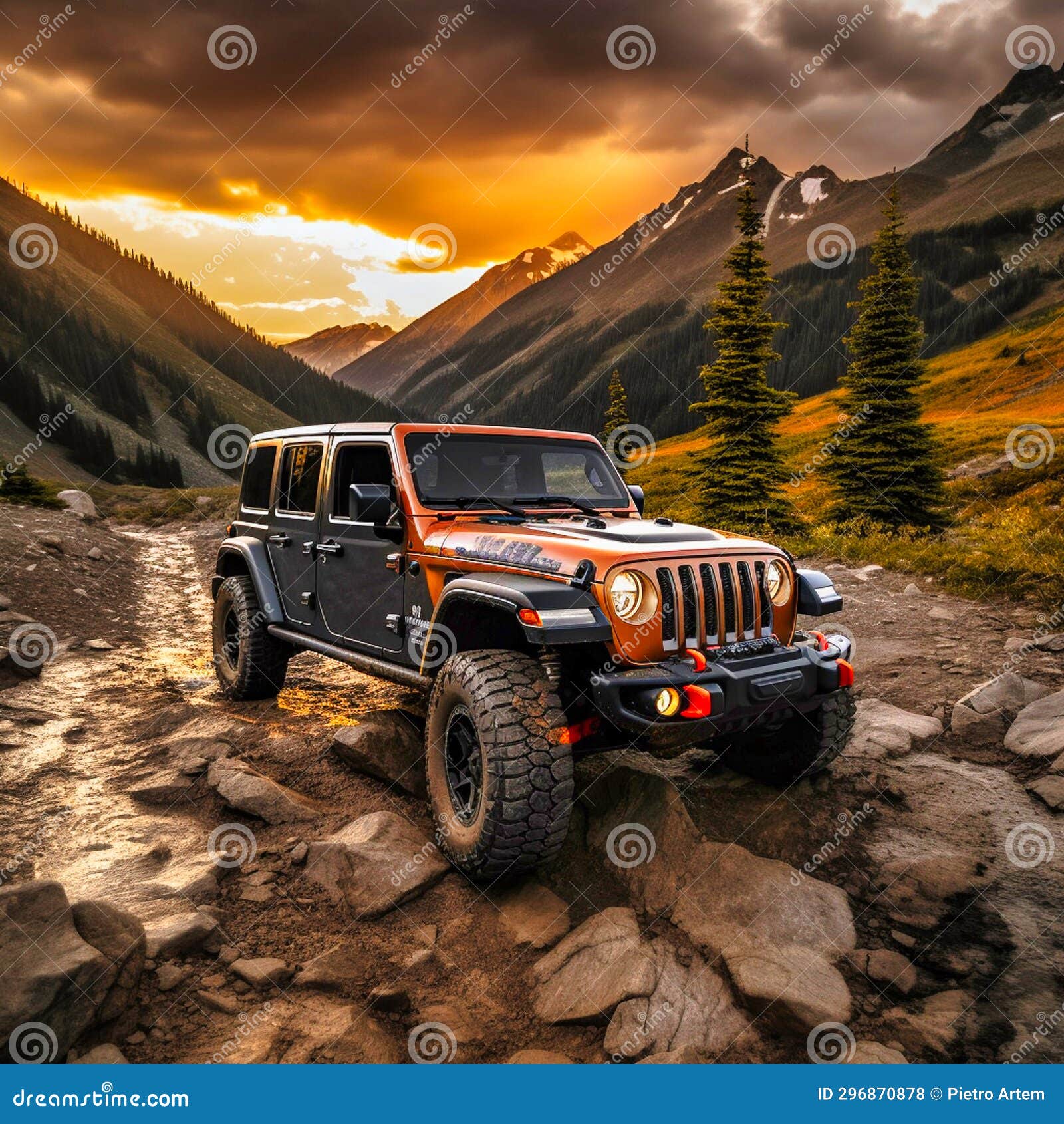 Beautiful Jeep Wrangler on the Mountain, Generative AI Stock ...