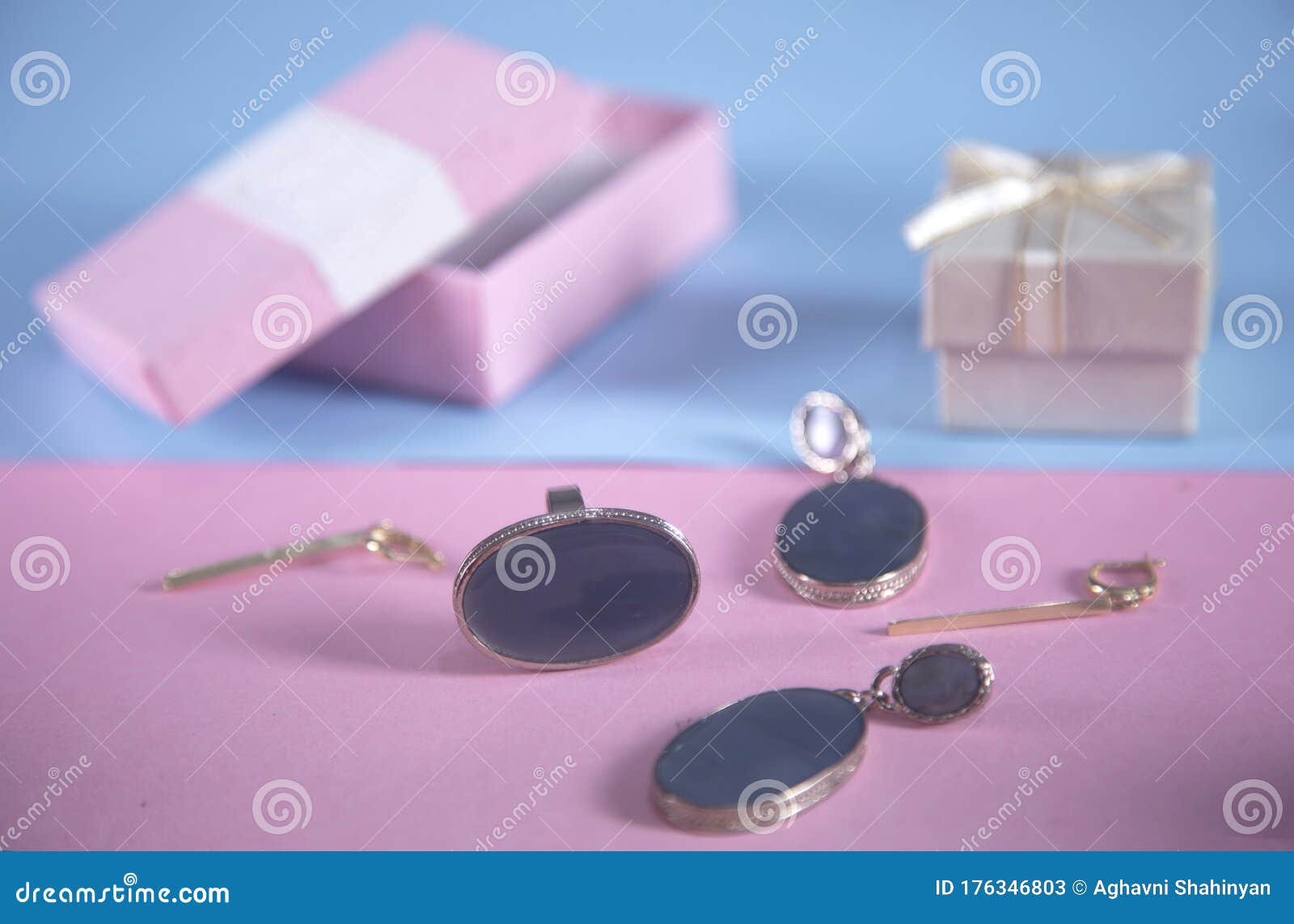 Beautiful jewelry on table stock image. Image of silver - 176346803