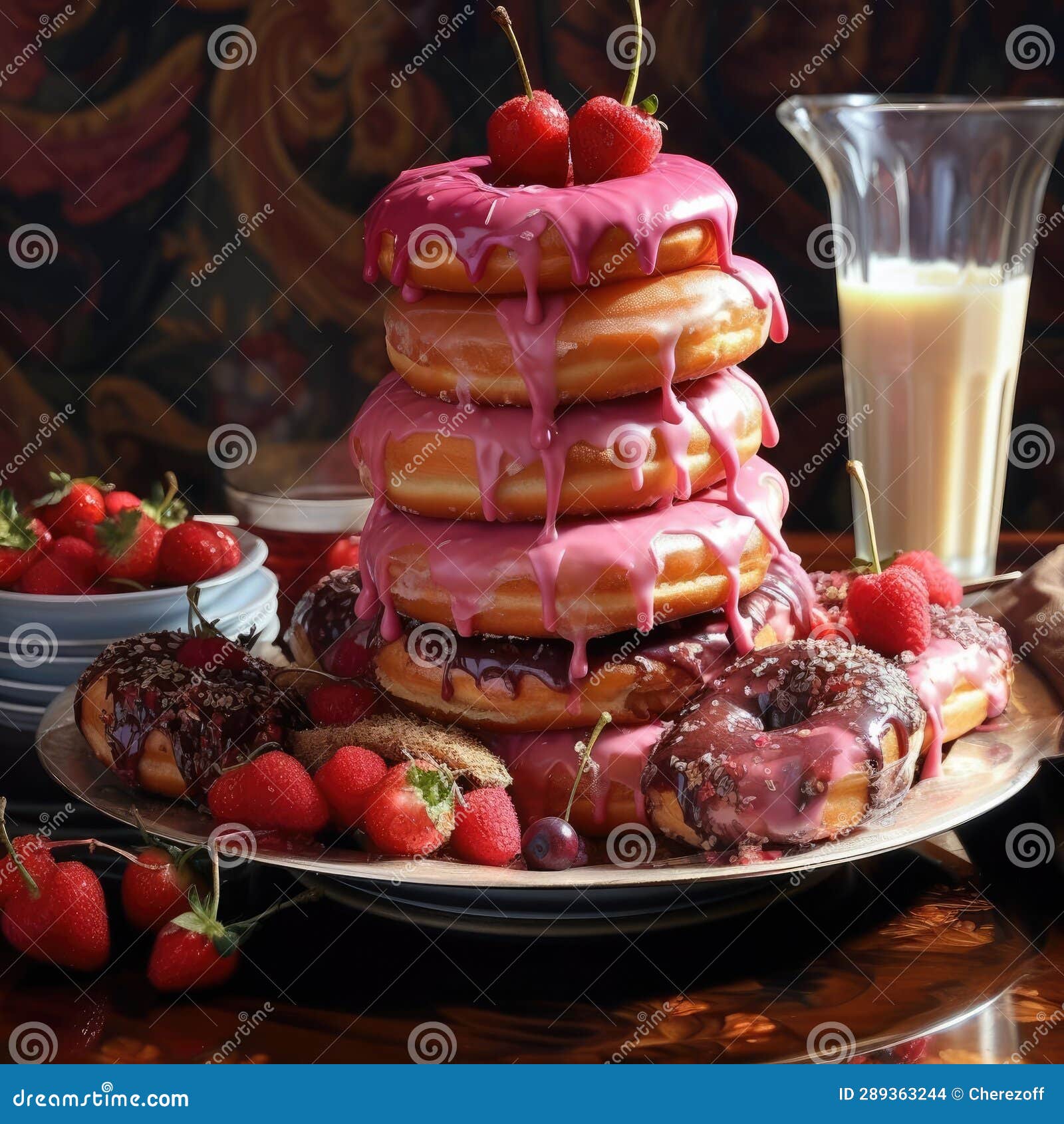 Beautiful juicy donuts stock photo. Image of sweet, cake - 289363244