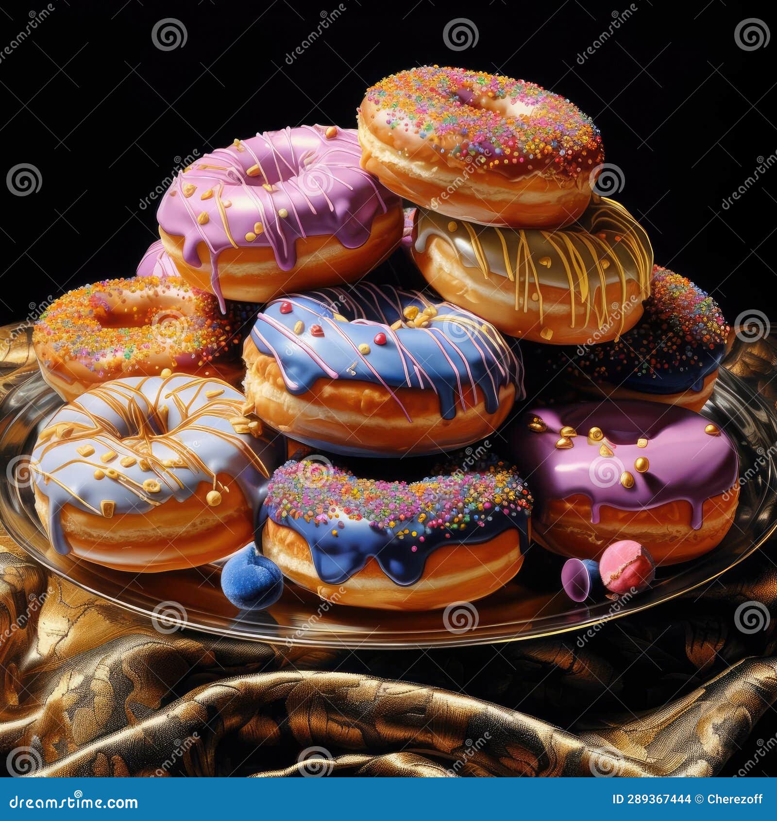 Beautiful juicy donuts stock photo. Image of color, food - 289367444