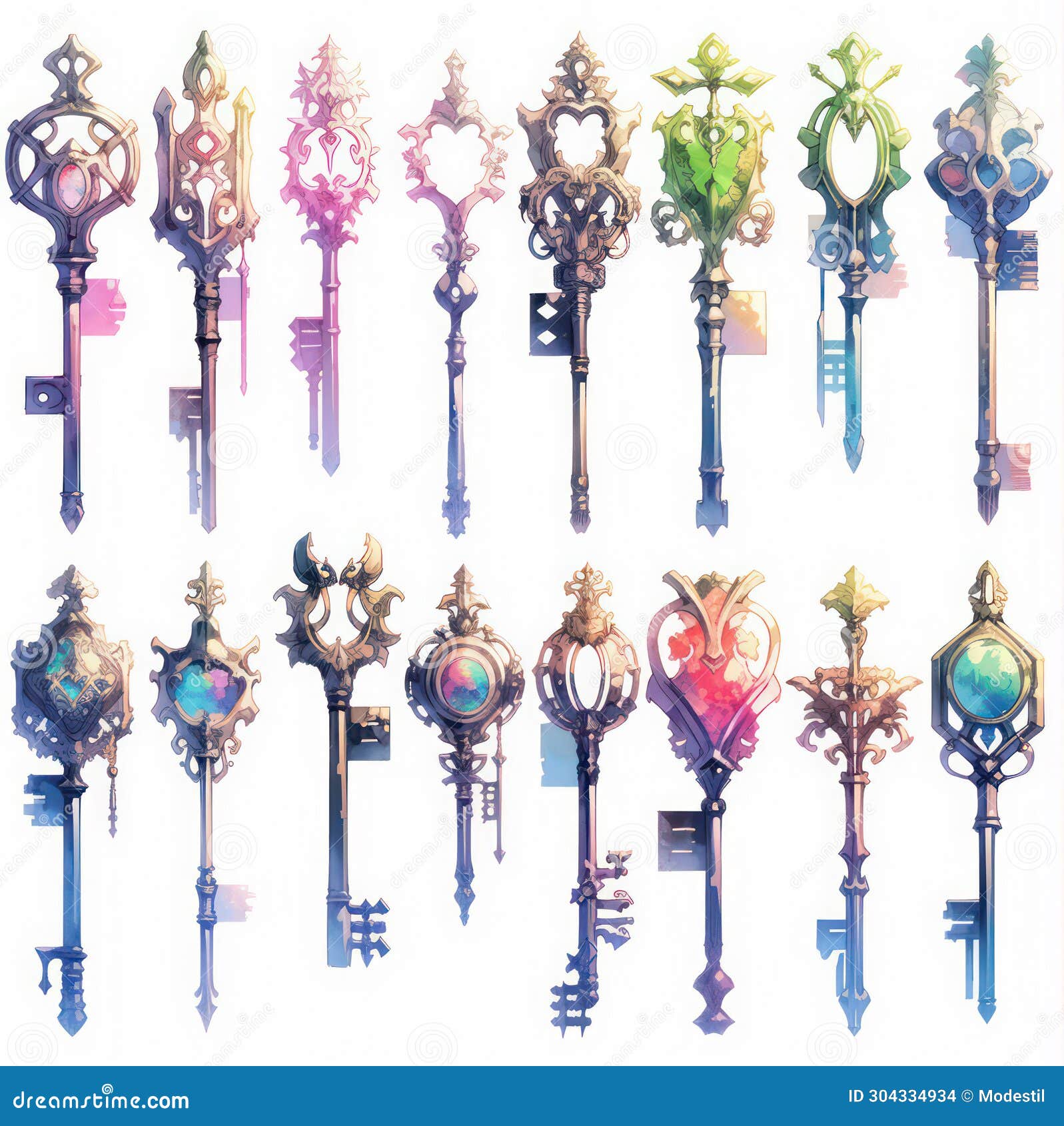 Keys on Isolated White Background - Anime Art Style Stock Illustration ...