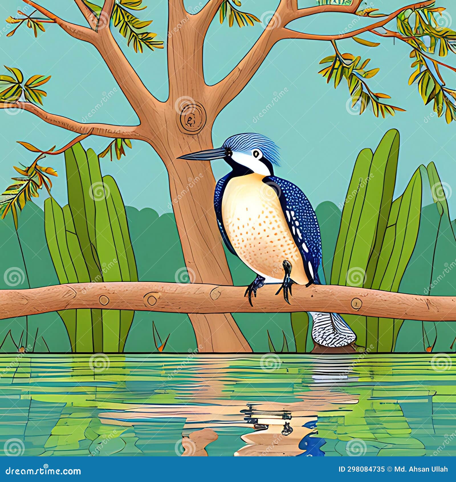 Beautiful King Fisher on Tree AI Generated Stock Illustration ...