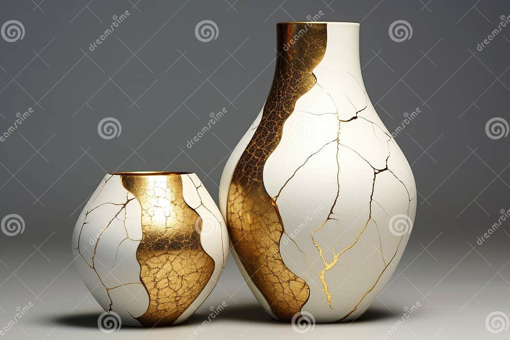 Beautiful Kintsugi Patterns on a Cracked Vase Stock Illustration ...