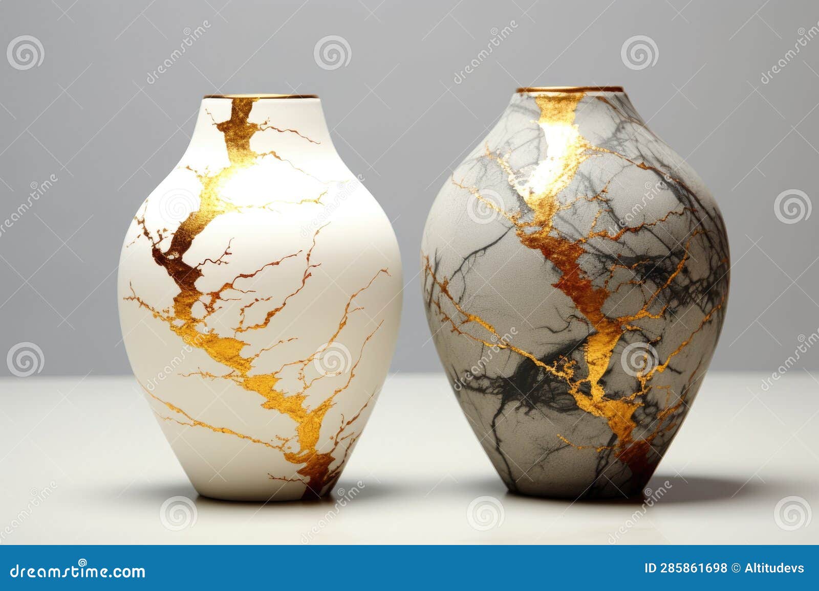 Beautiful Kintsugi Patterns on a Cracked Vase Stock Illustration ...